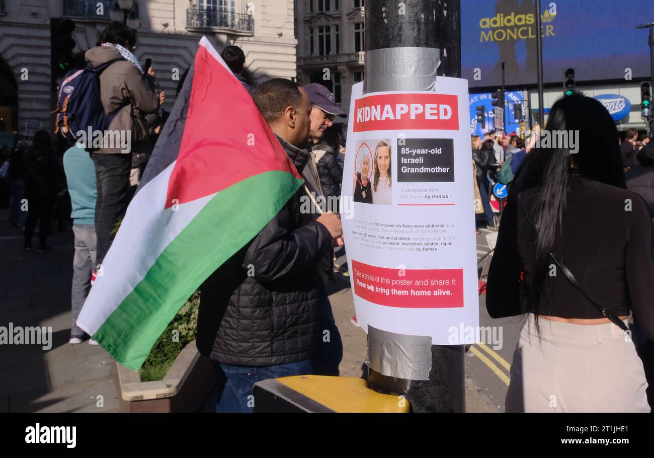 London, UK. 14th Oct 2023. March for Palestine, Israeli missing persons ...