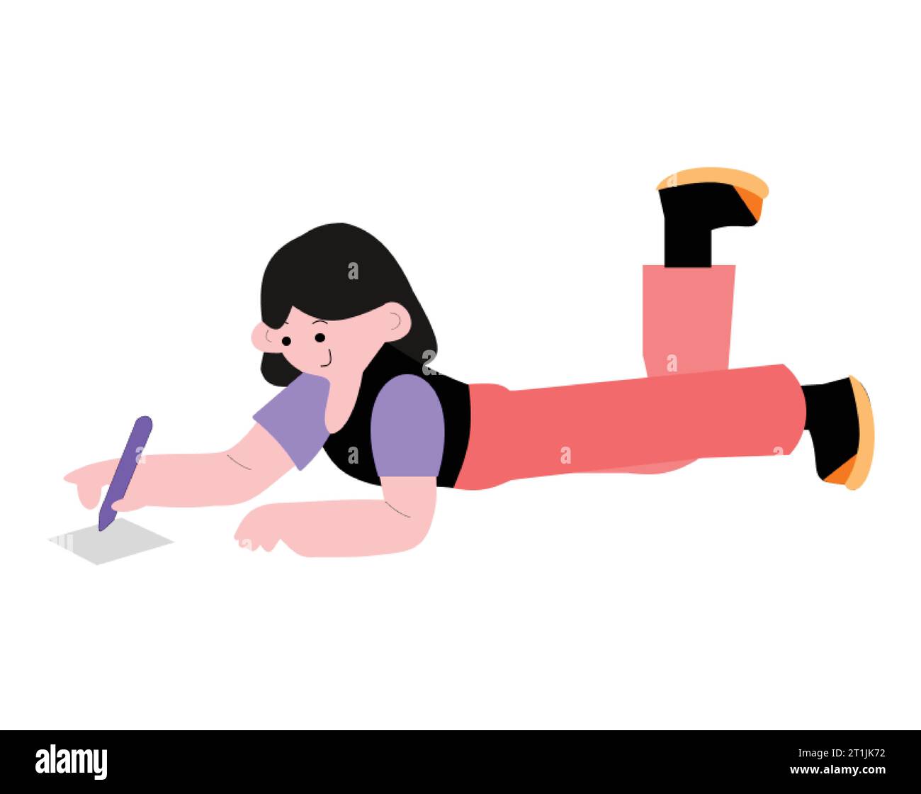 Girl lying and drawing with a pencil Stock Vector Image & Art - Alamy