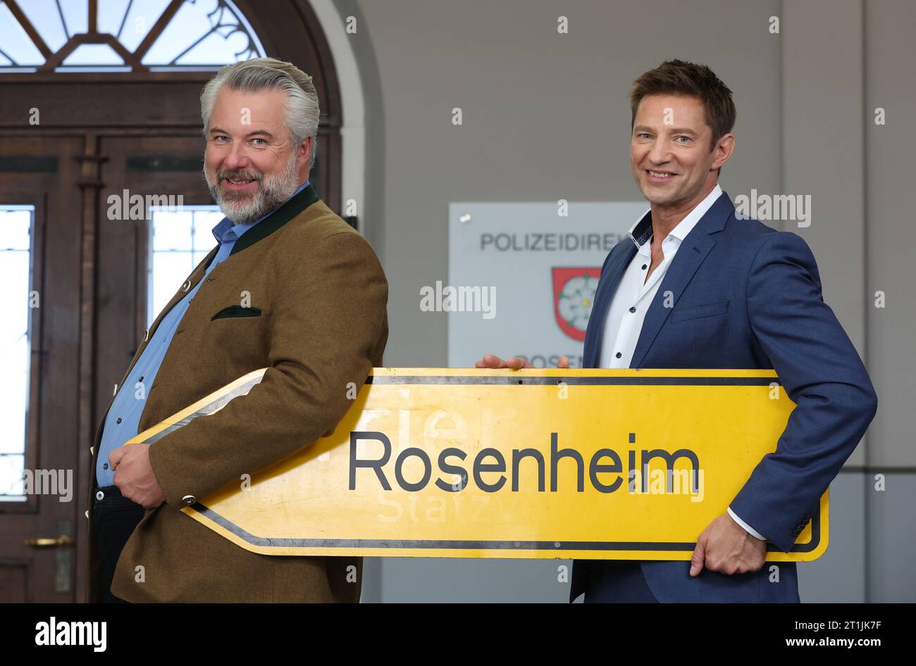 Munich, Germany. 14th Oct, 2023. Dieter Fischer (l) and Igor Jeftic stand at a photo shoot for ...