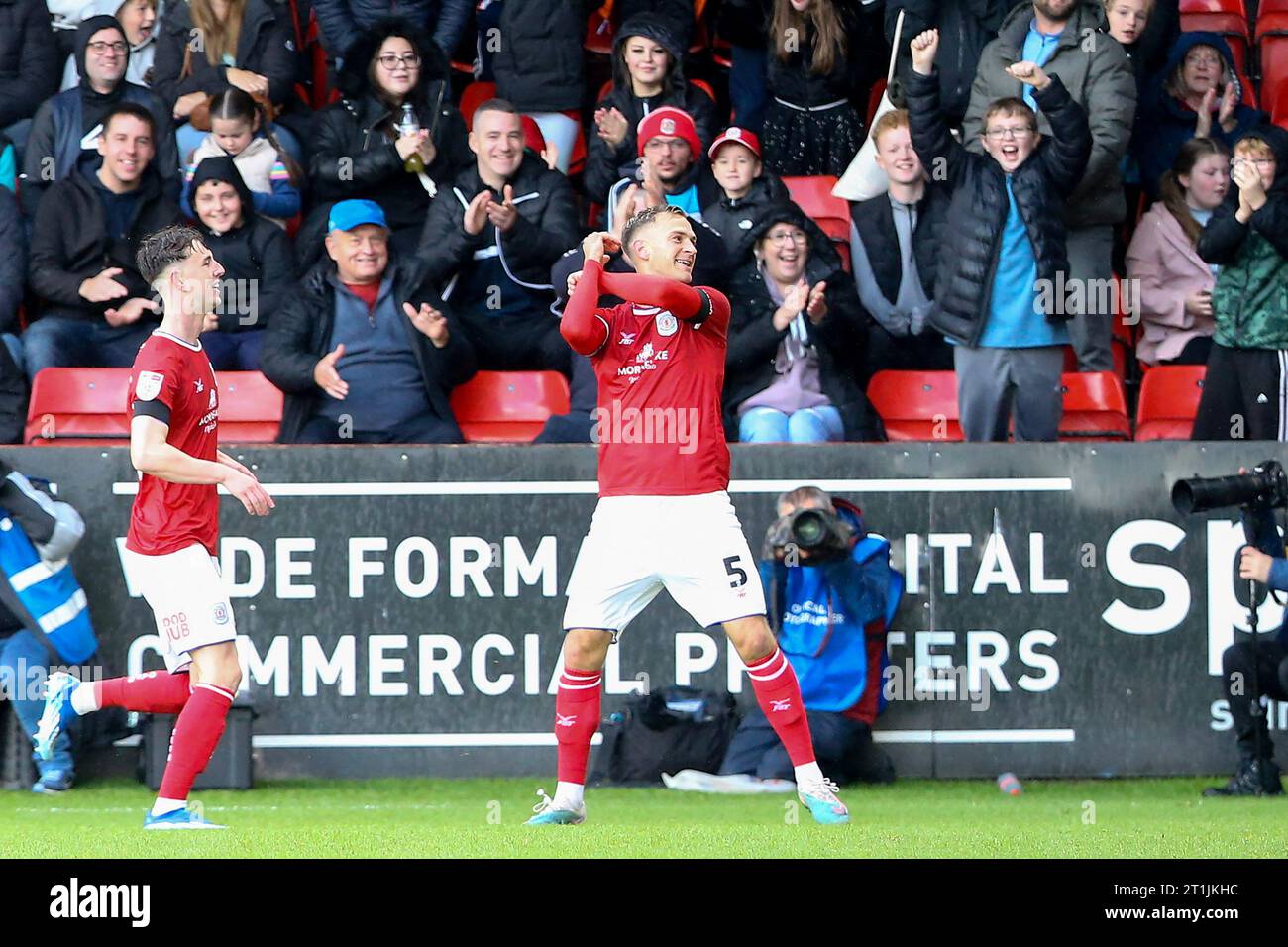 Crewe, UK. 14th Oct, 2023. Mickey Demetriou of Crewe Alexandra (5 ...