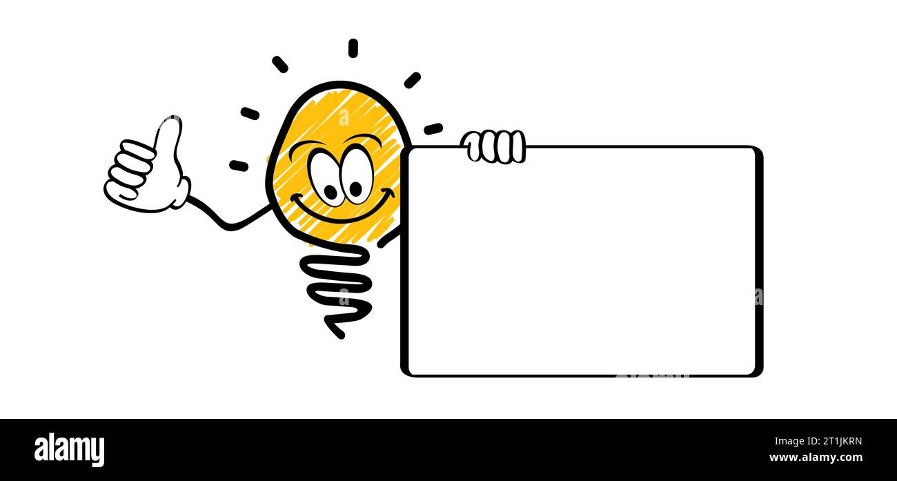 Cartoon concept of new idea. Signboard with lightbulb line icon set ...