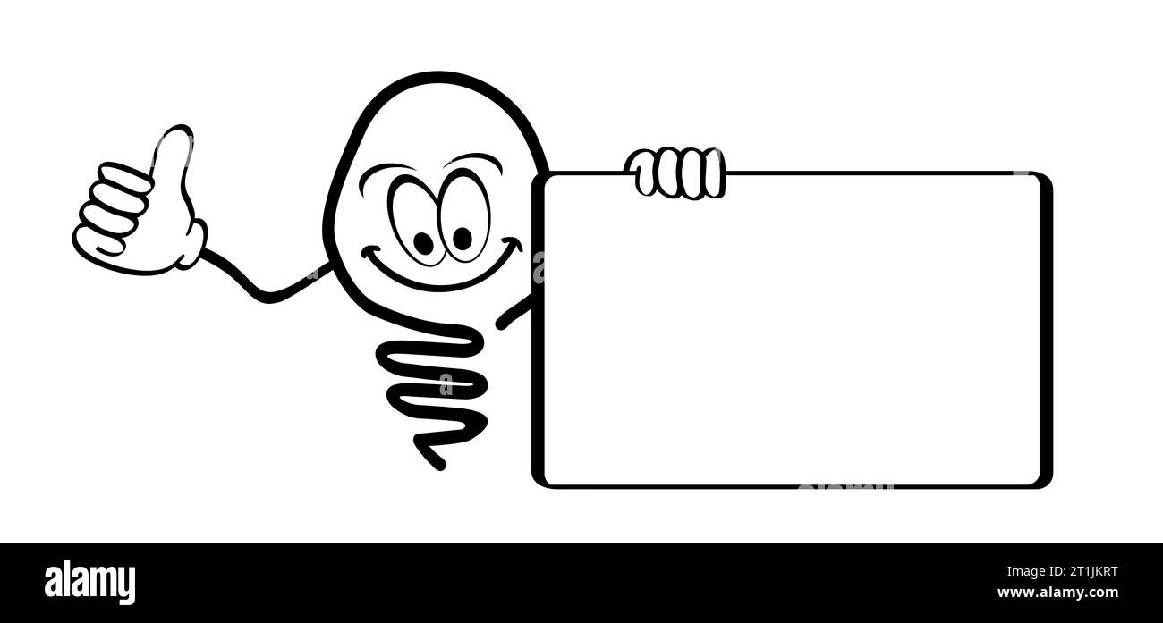 Cartoon concept of new idea. Signboard with lightbulb line icon set ...