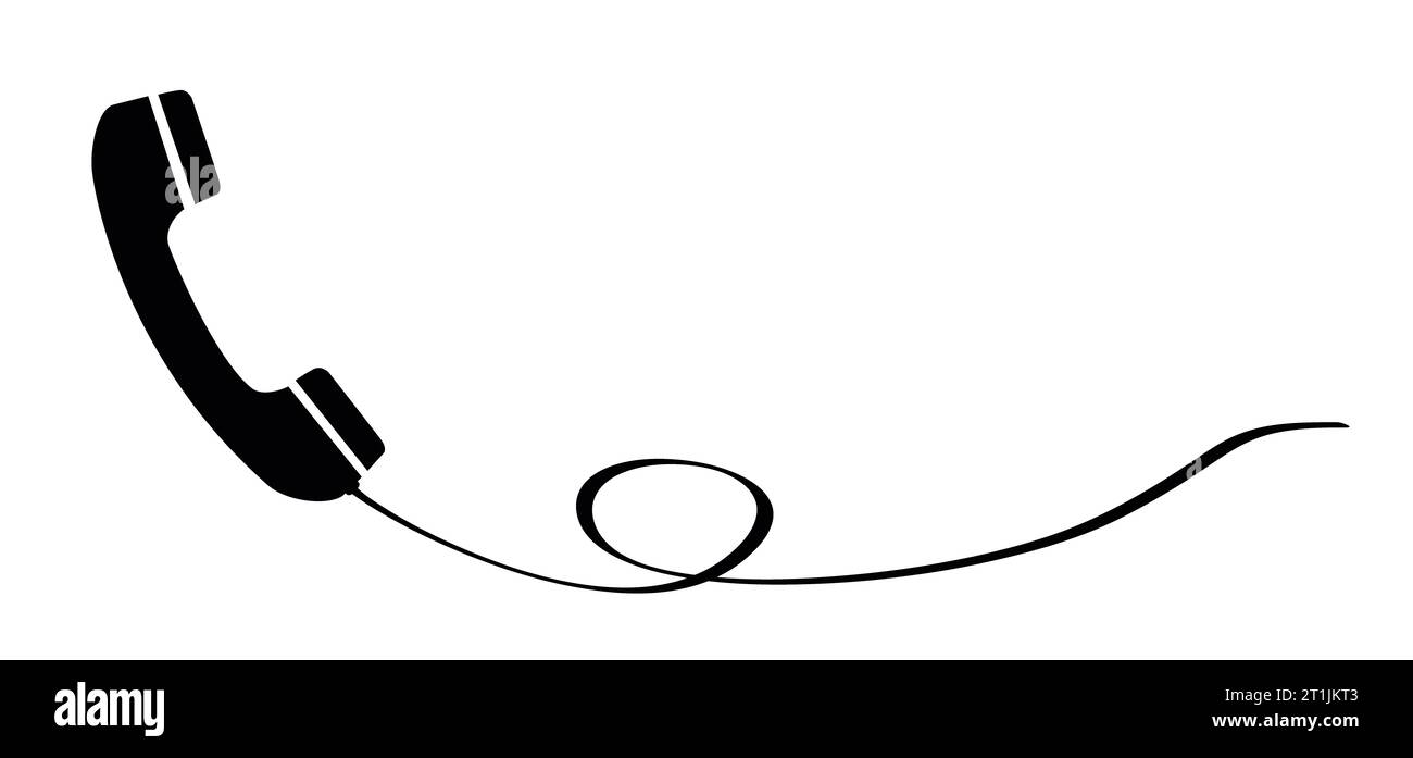 Cartoon old black handset with wire. Retro telephone receivers ...