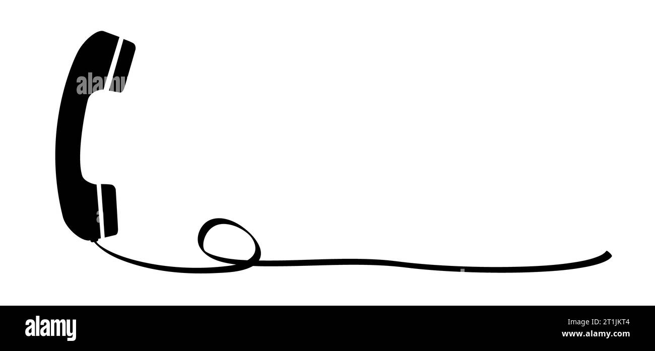 Cartoon old black handset with wire. Retro telephone receivers ...