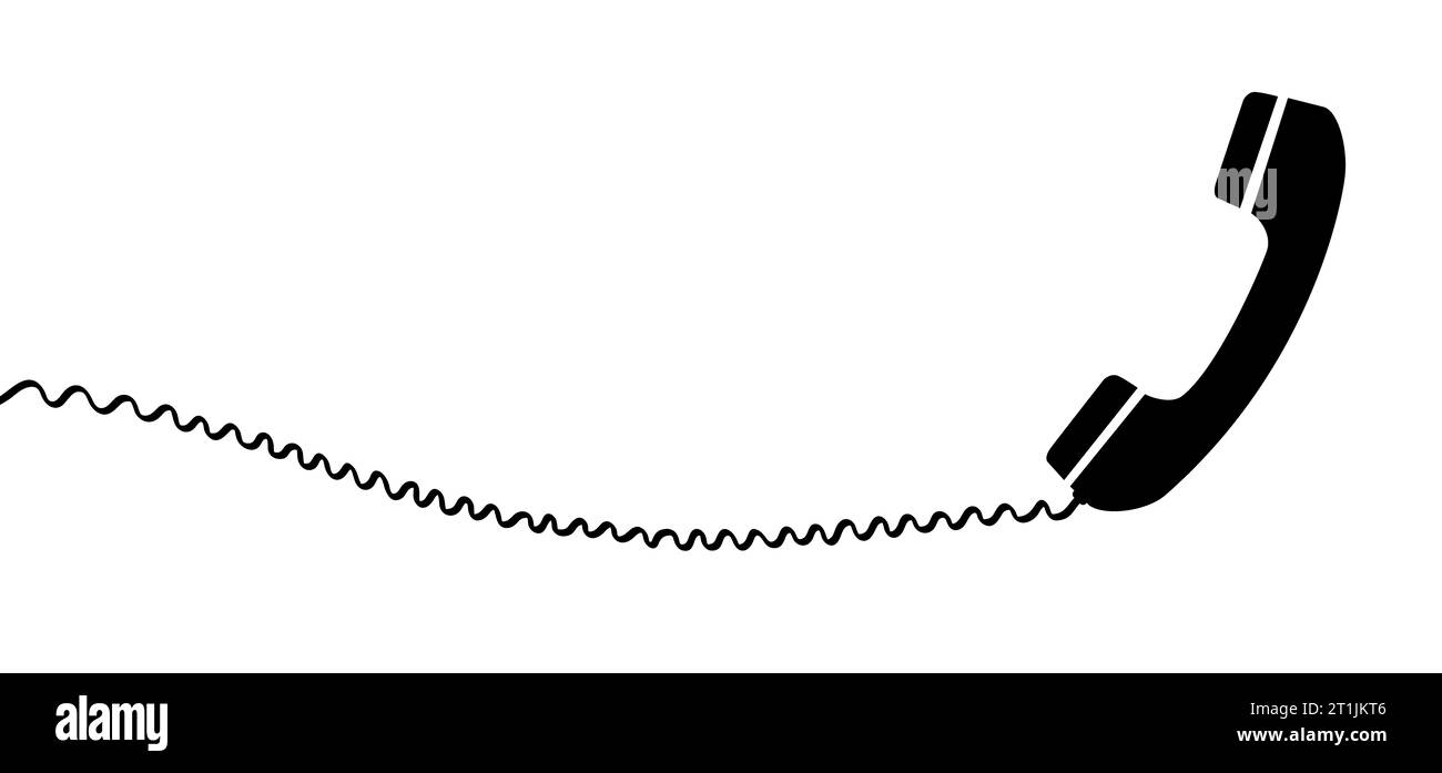 Cartoon old black handset with wire. Retro telephone receivers ...