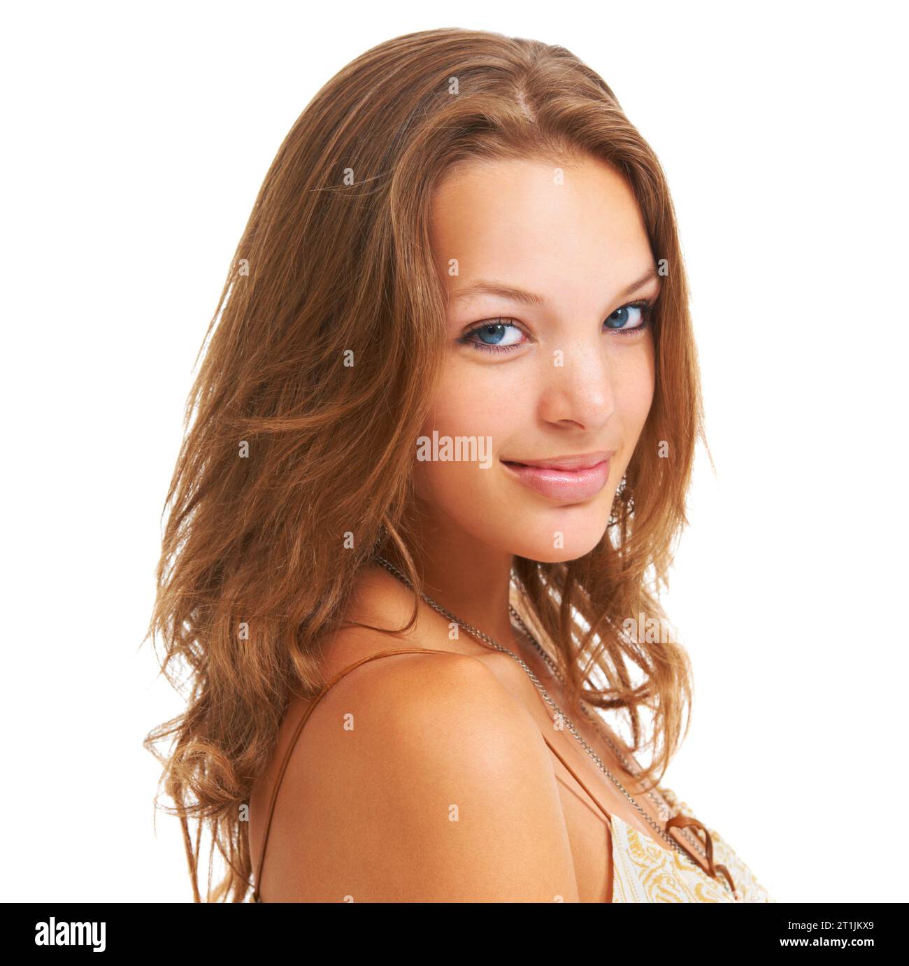 Hair, portrait and gen z girl in studio for wellness, cosmetics or ...
