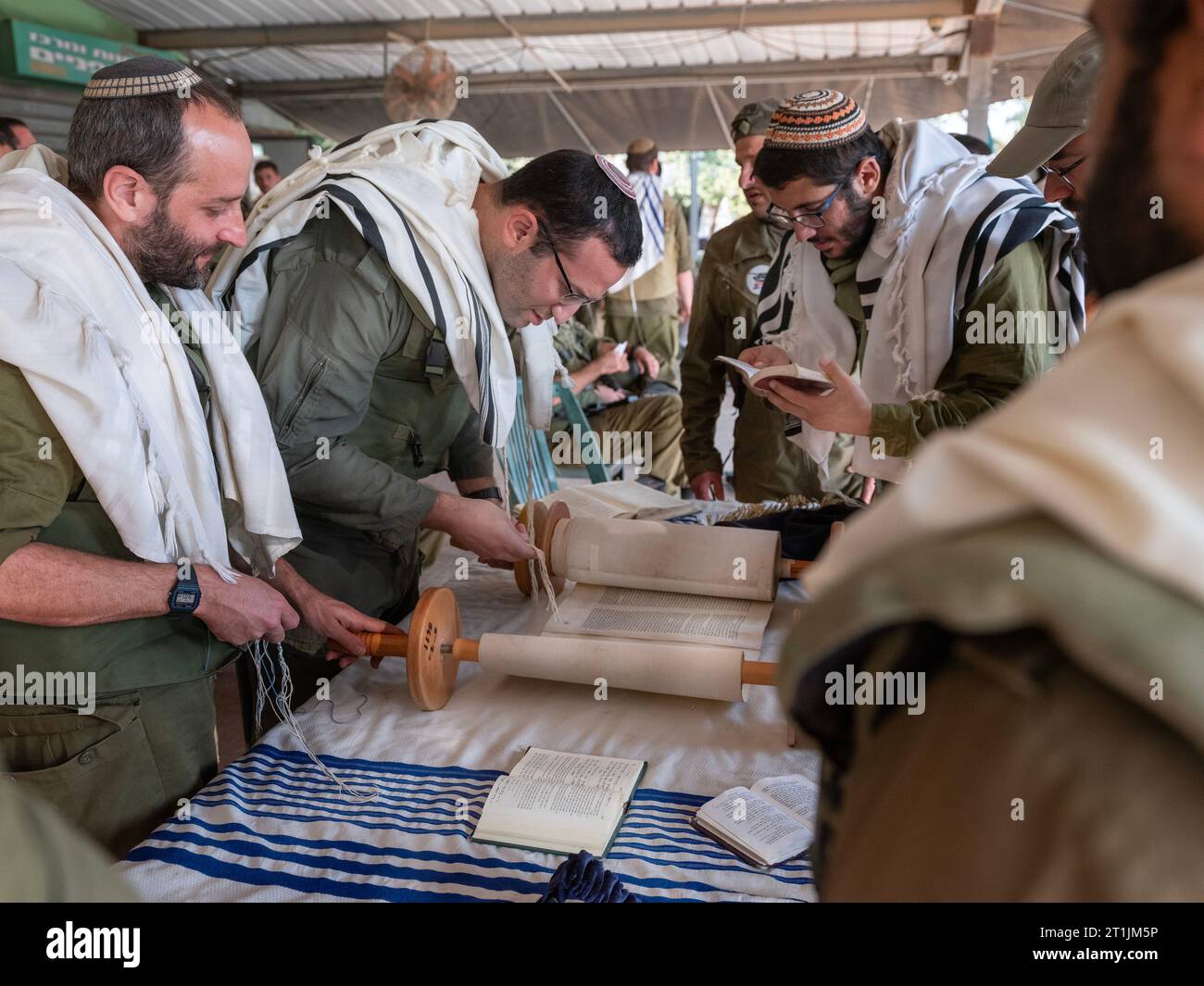 Israeli defense Forces (IDF) soldiers perform morning prayers on a ...