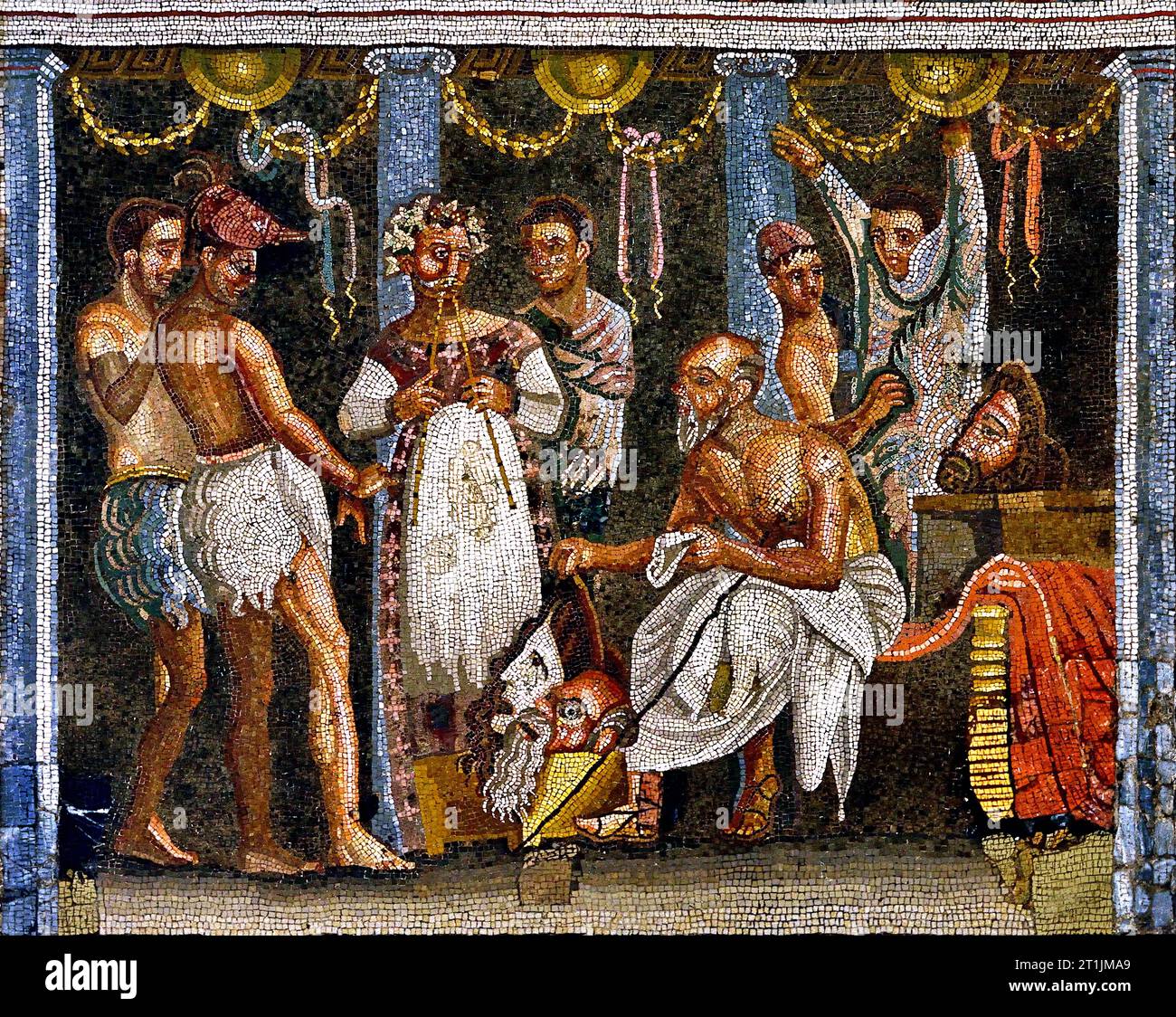 theatrical troup preparing for a satirical drama. - Mosaic depicting ...