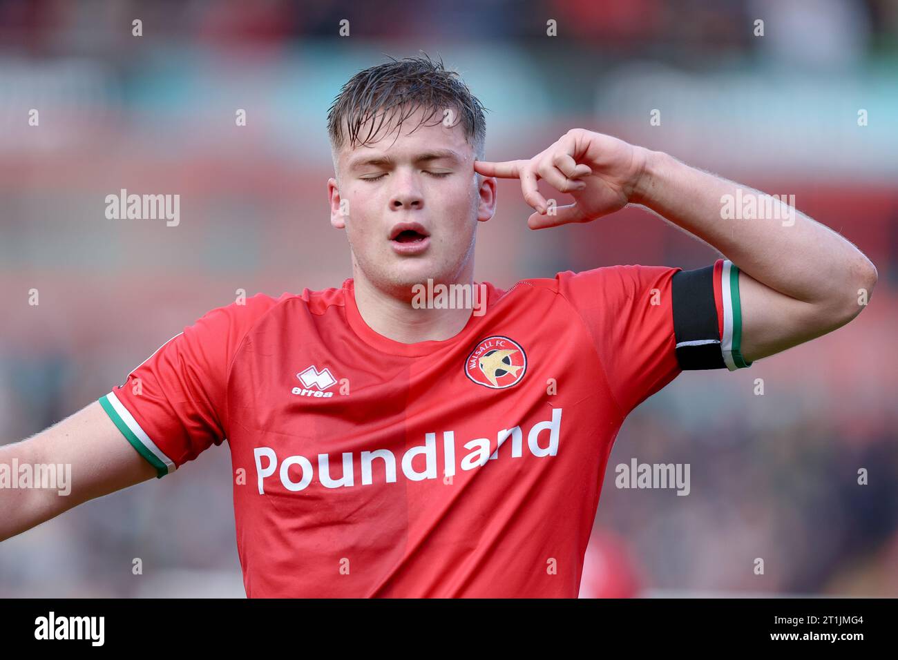 Walsall, UK. 14th Oct, 2023. Walsall's Freddie Draper celebrates the ...