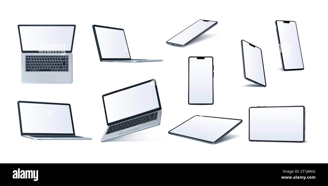 Laptop, tablet and smartphone mockup. 3d PC and mobile phone in ...