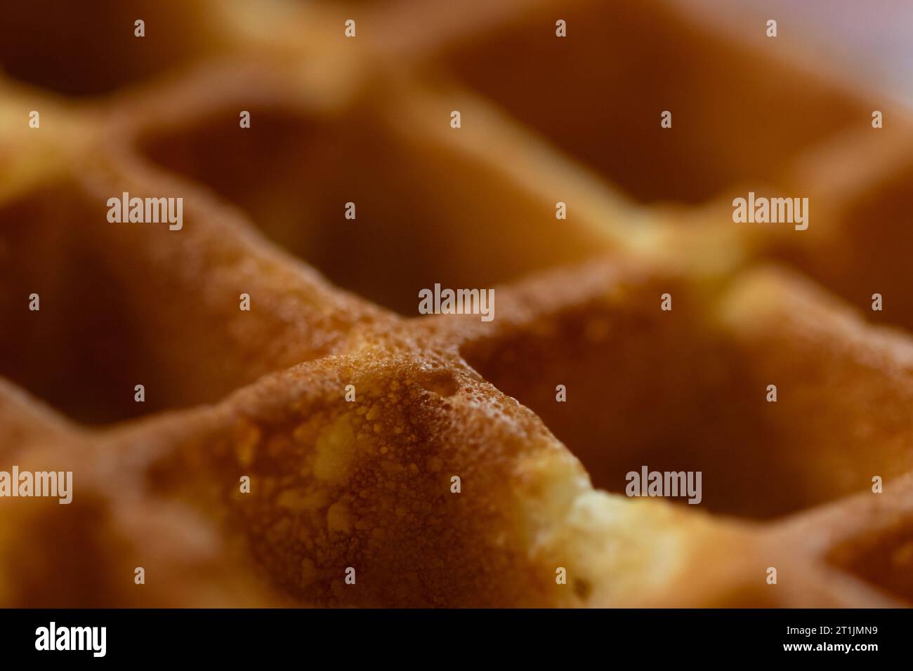 A closeup portrait of the squares of a tasty delicious belgian waffle ...
