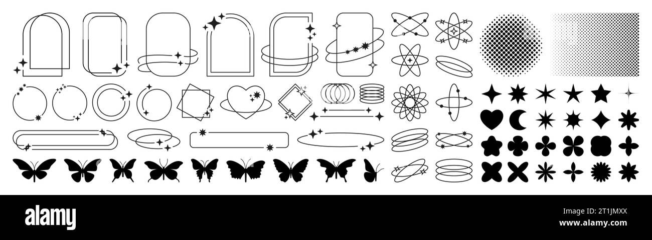 Sparkle elements. Aesthetic line frames. Digital shape symbols. Trendy ...