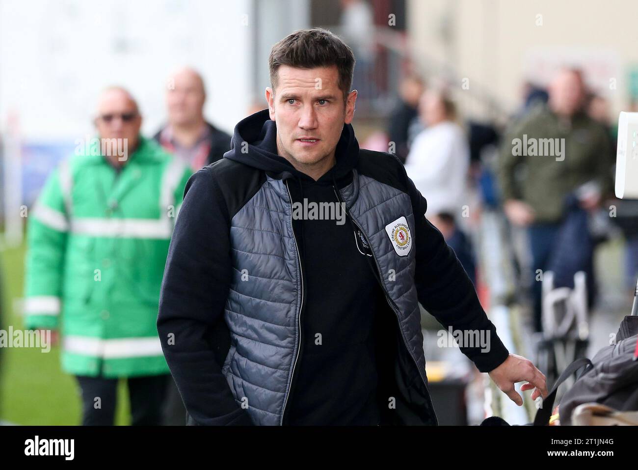 Crewe, UK. 14th Oct, 2023. Lee Bell, the manager of Crewe Alexandra ...