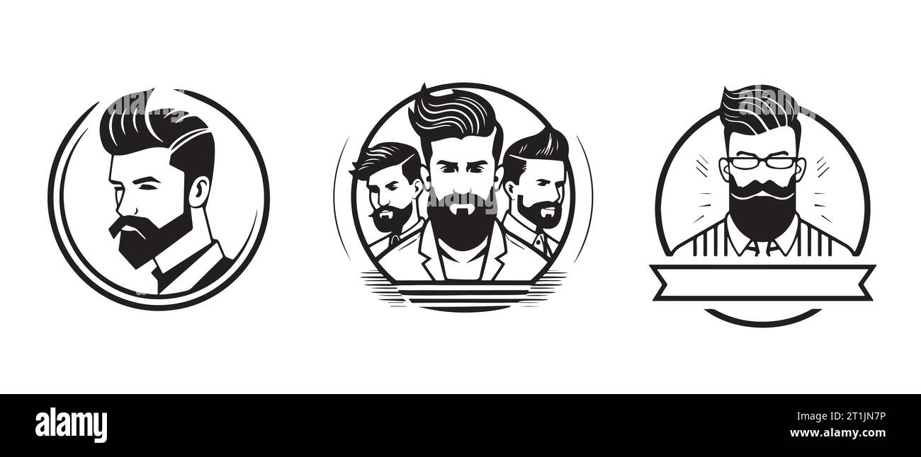 Barbershop emblems set silhouette hand drawn.Beauty industry, vector ...