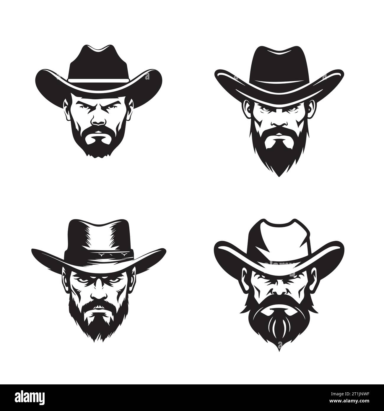 Cowboy emblems set silhouette hand drawn. icons and signs , vector ...