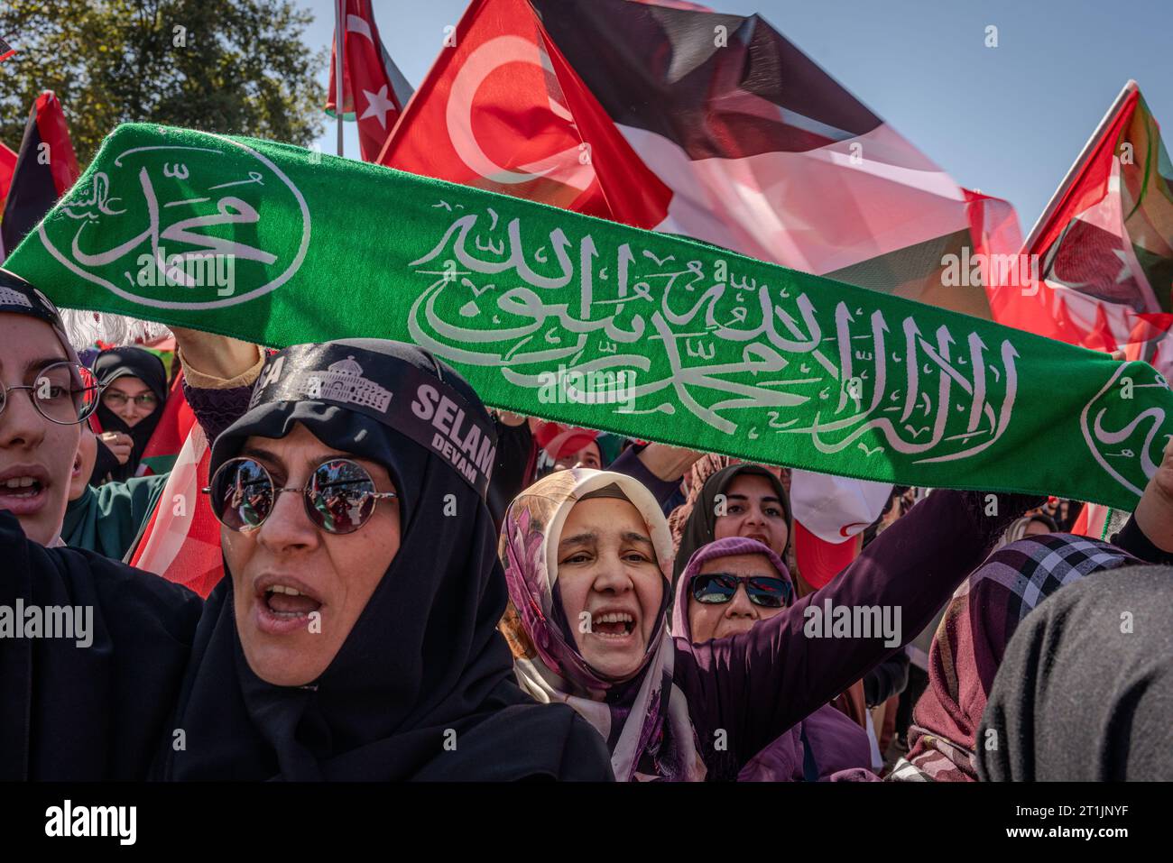 Ankara, Turkey. 14th Oct, 2023. A woman seen chanting slogans while ...