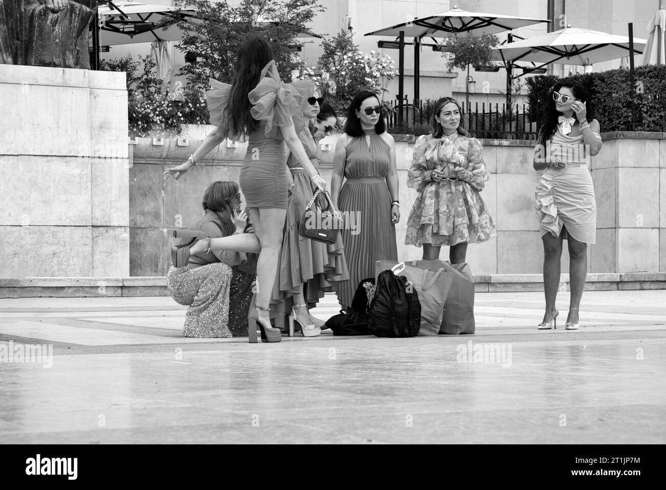 Models preparing for a photo shoot at the Trocadero, Paris, France ...