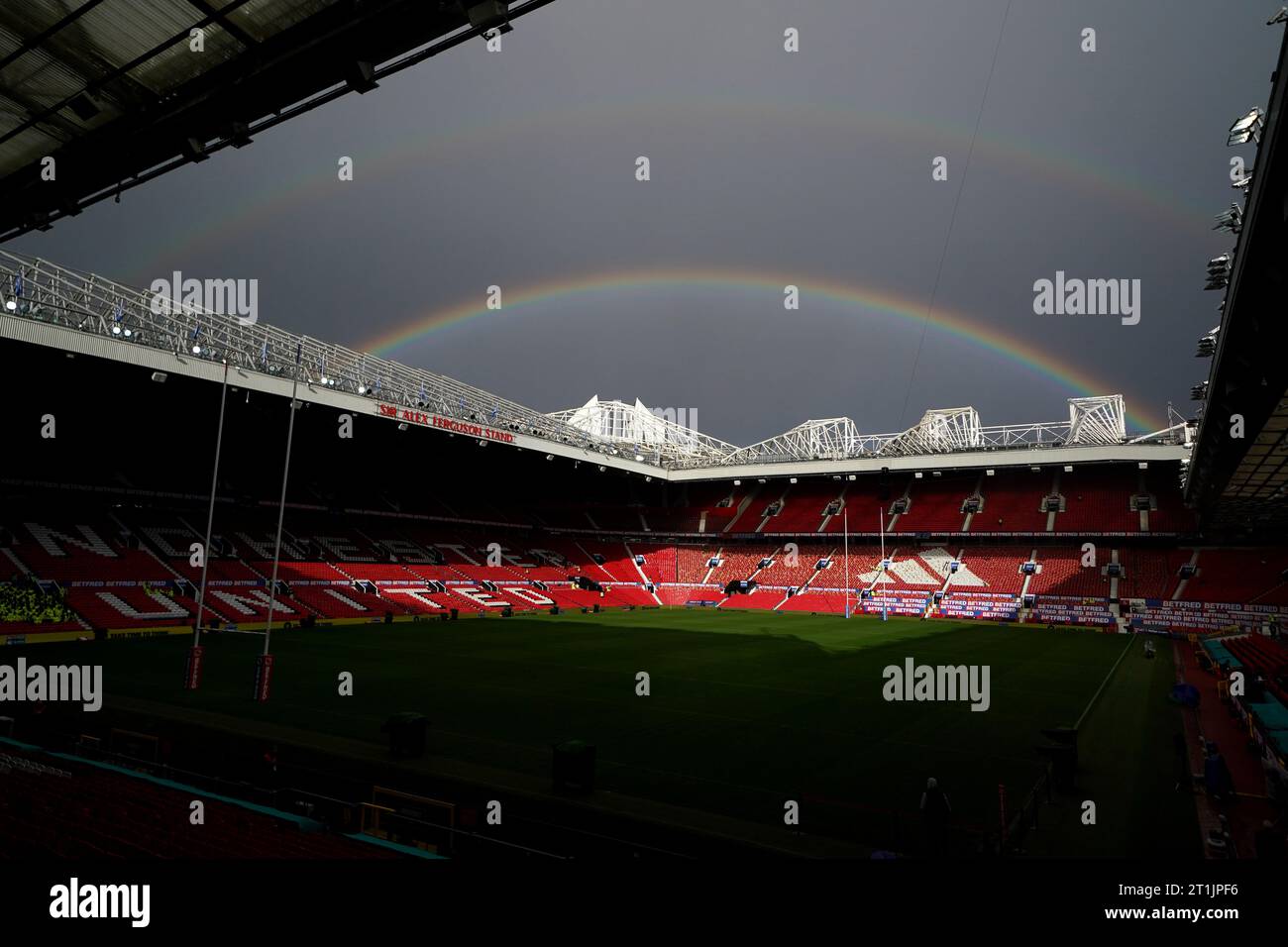 A rainbow appears over the stadium prior to the Betfred Super League ...