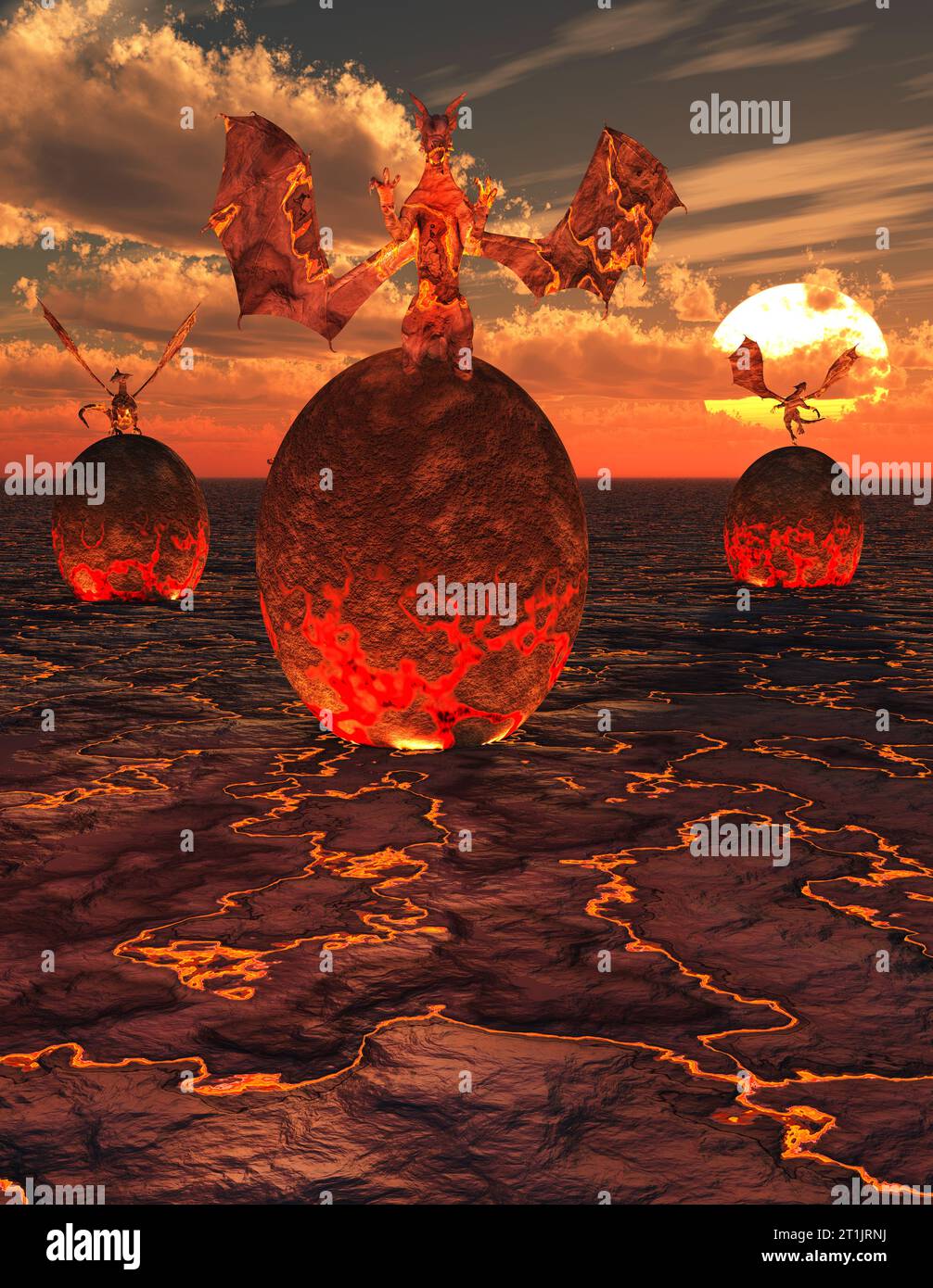 Dragons Hatching From Their Eggs Stock Photo - Alamy