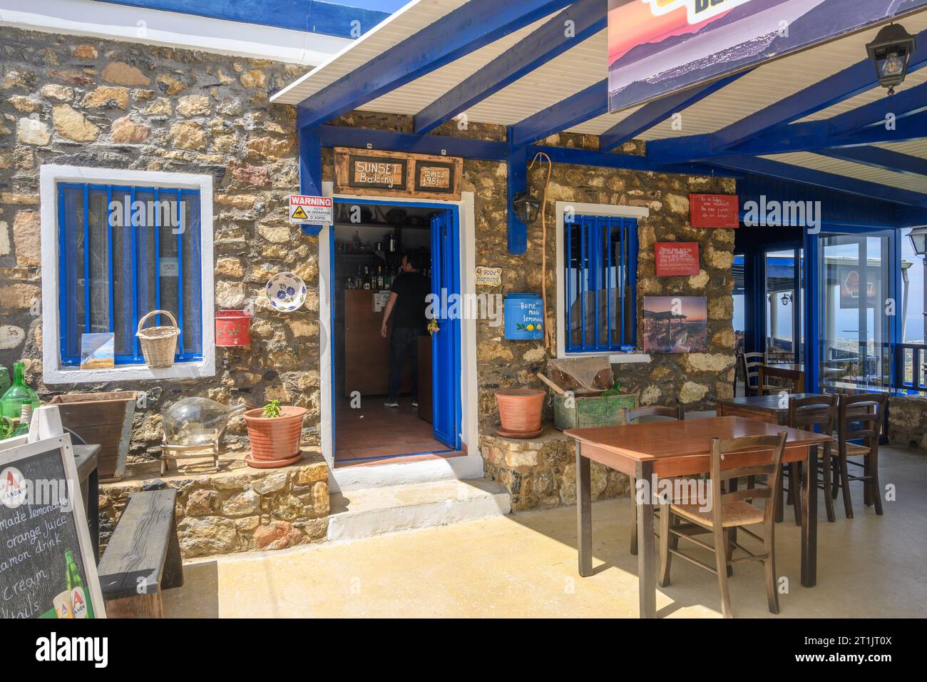 Kos, Greece - May 9, 2023: Greek tavern in Zia village on the island of ...