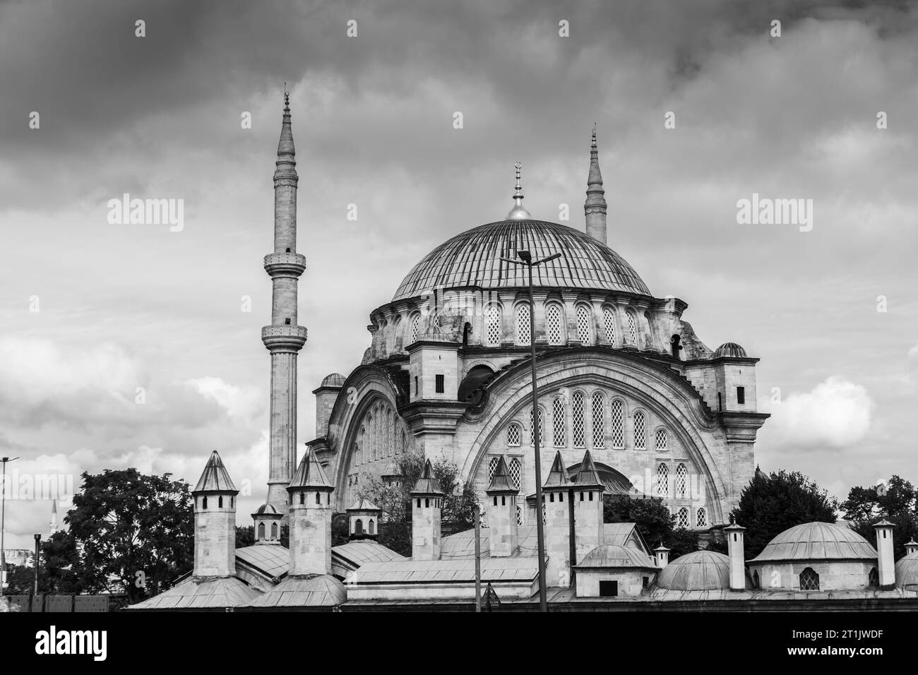 The Nuruosmaniye Mosque of Istanbul, Turkey, black and white Stock ...