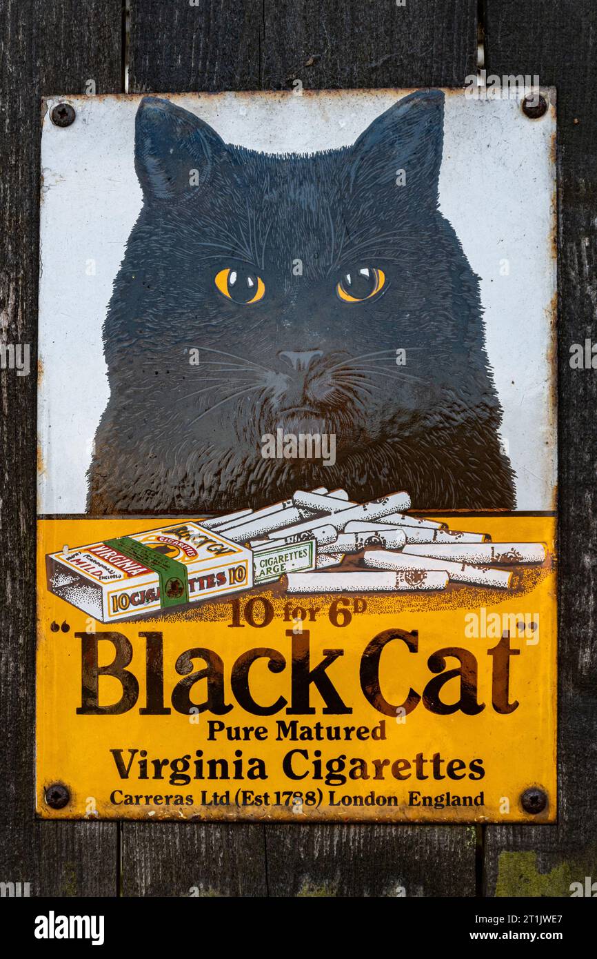 Vintage enamel sign advertising Black Cat pure natural Virginia ...