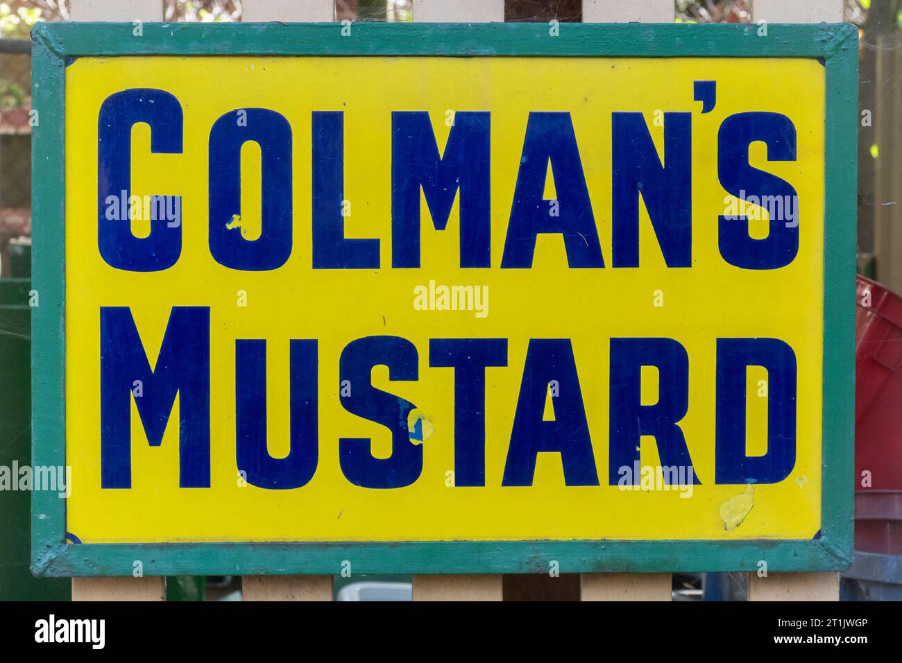 Vintage enamel sign advertising Colmans Mustard Stock Photo - Alamy