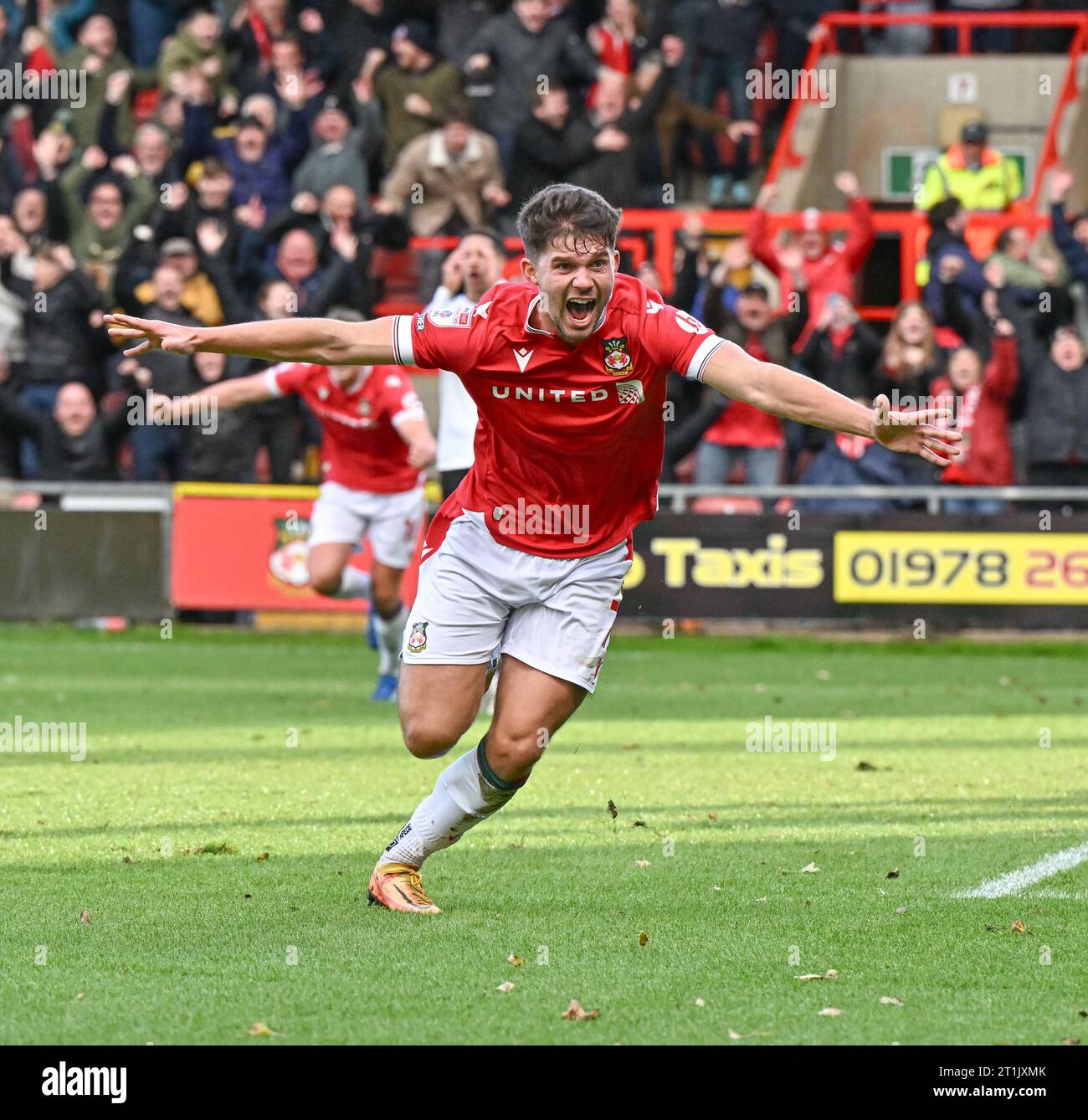 Wrexham, UK. 14th Oct, 2023. Jordan Davies 7# of Wrexham Association ...