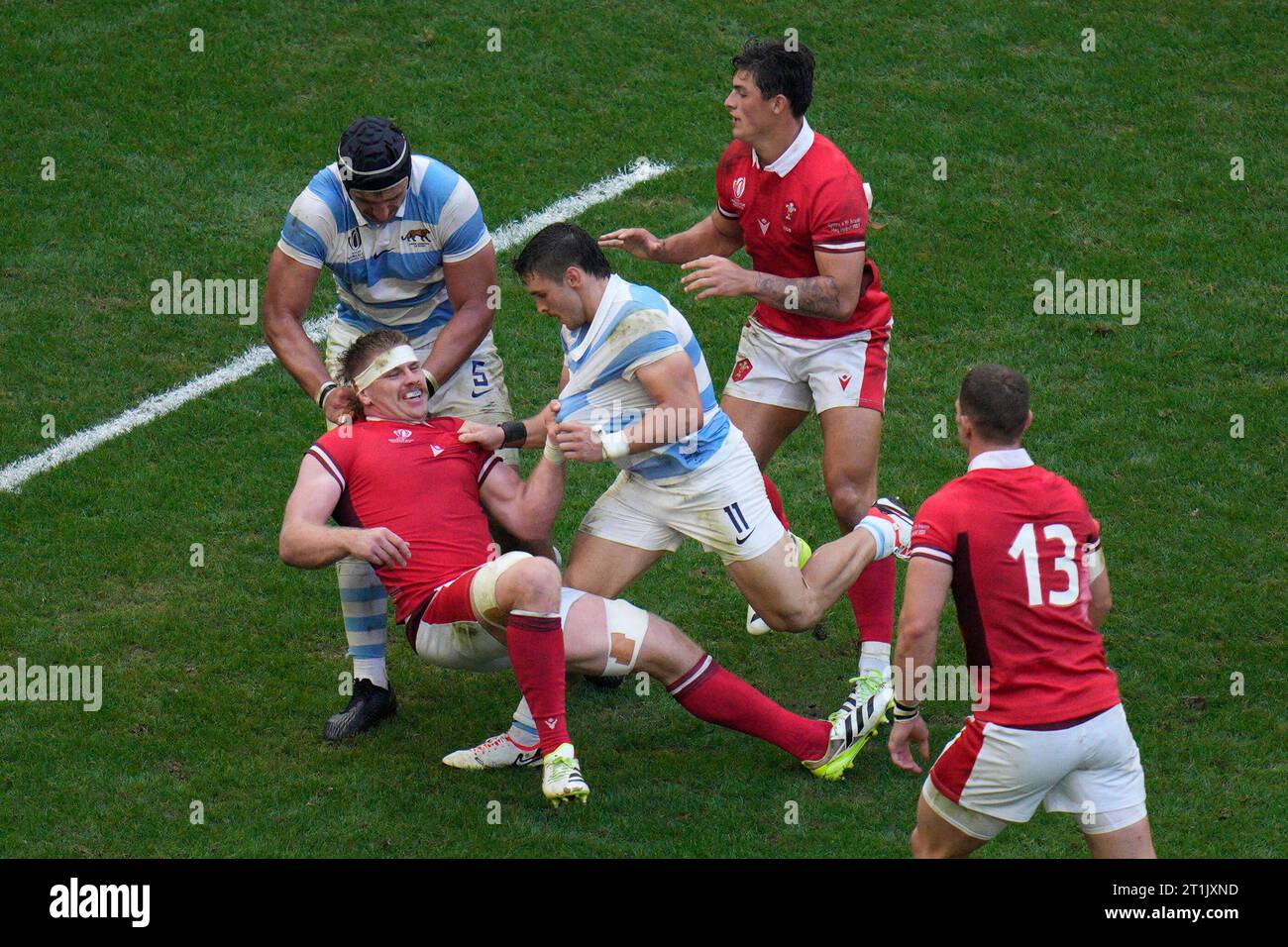 Argentina's Tomas Lavanini, left, and Mateo Carreras scuffle with Wales ...