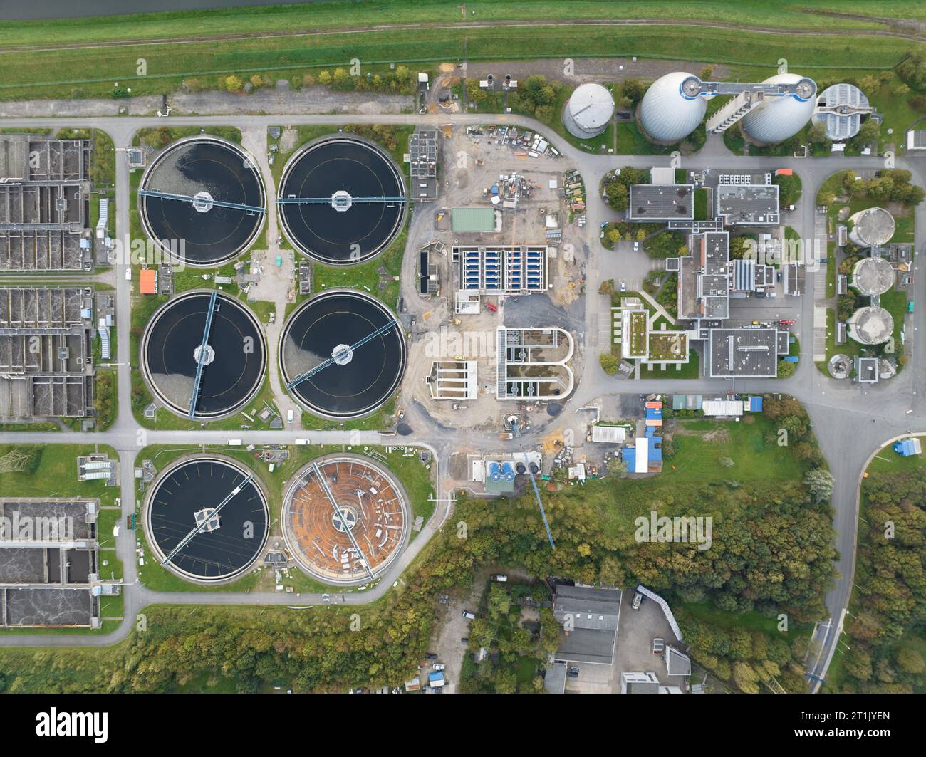 Aerial top down view on a waste water treatment plant Stock Photo - Alamy