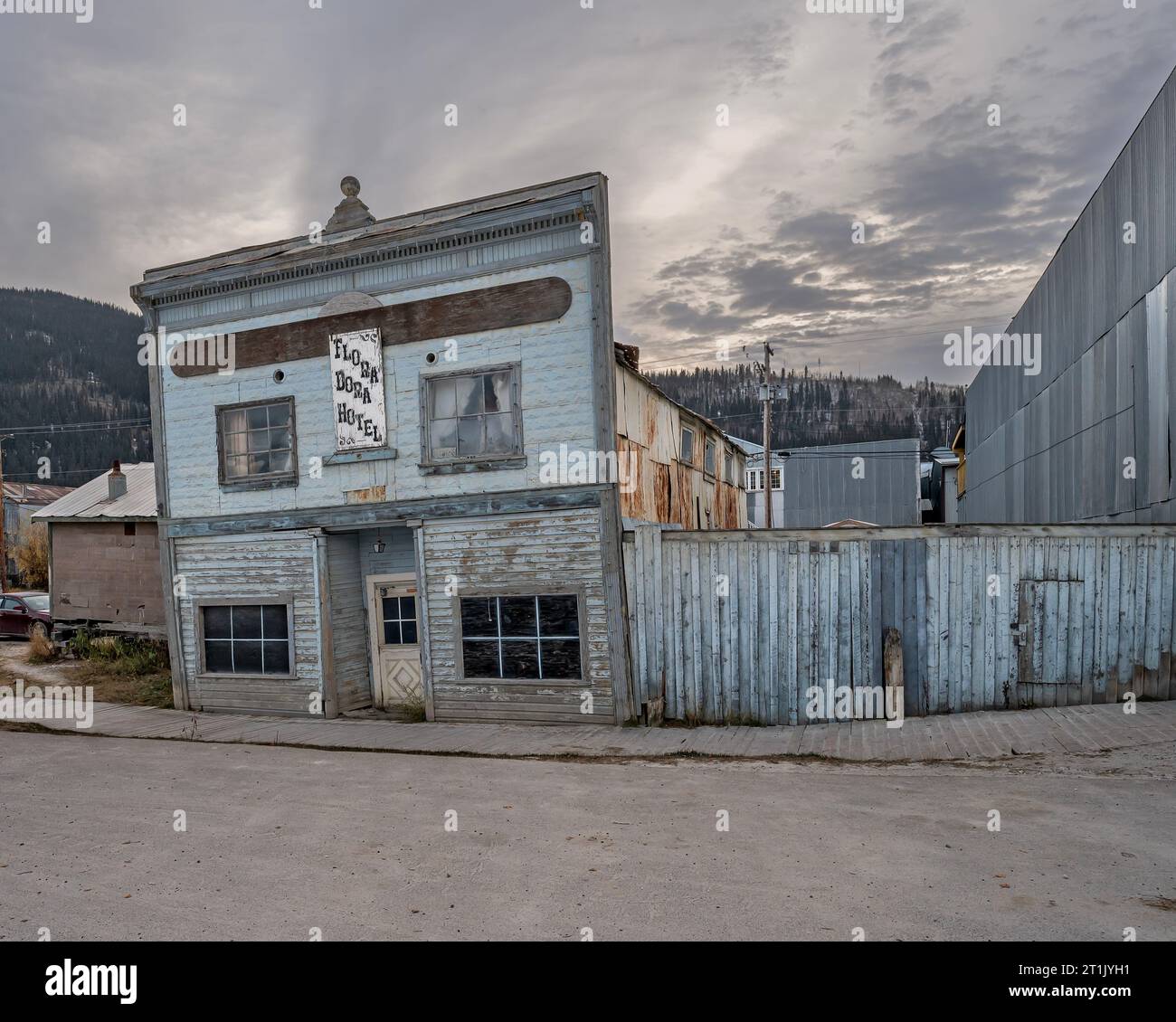 Old ruin of abandoned Flora Dora Hotel in Dawson City, Yukon, Canada ...