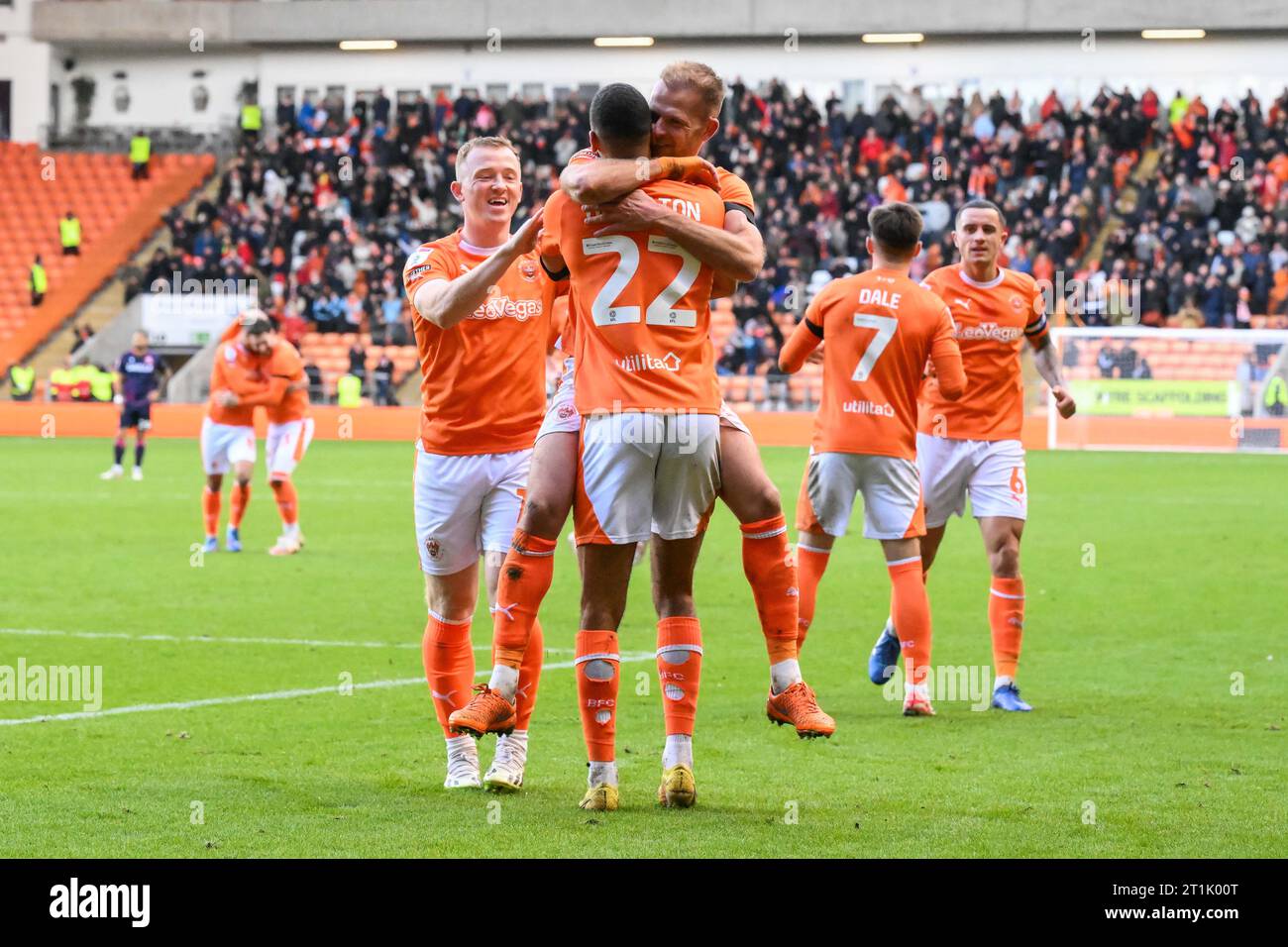 CJ Hamilton #22 of Blackpool celebrates his goal to make it 3-0 during ...
