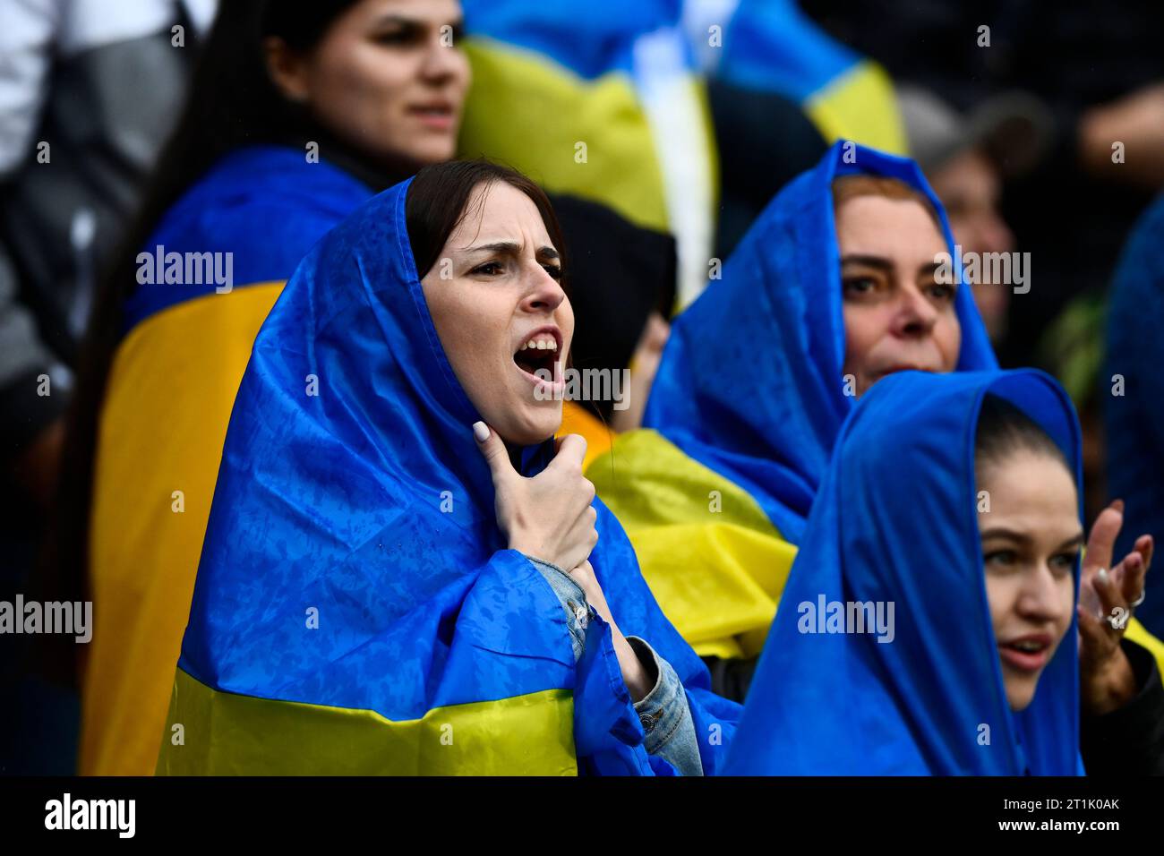 Prague, Czech Republic. 14th Oct, 2023. Ukraine female fans cheer up ...