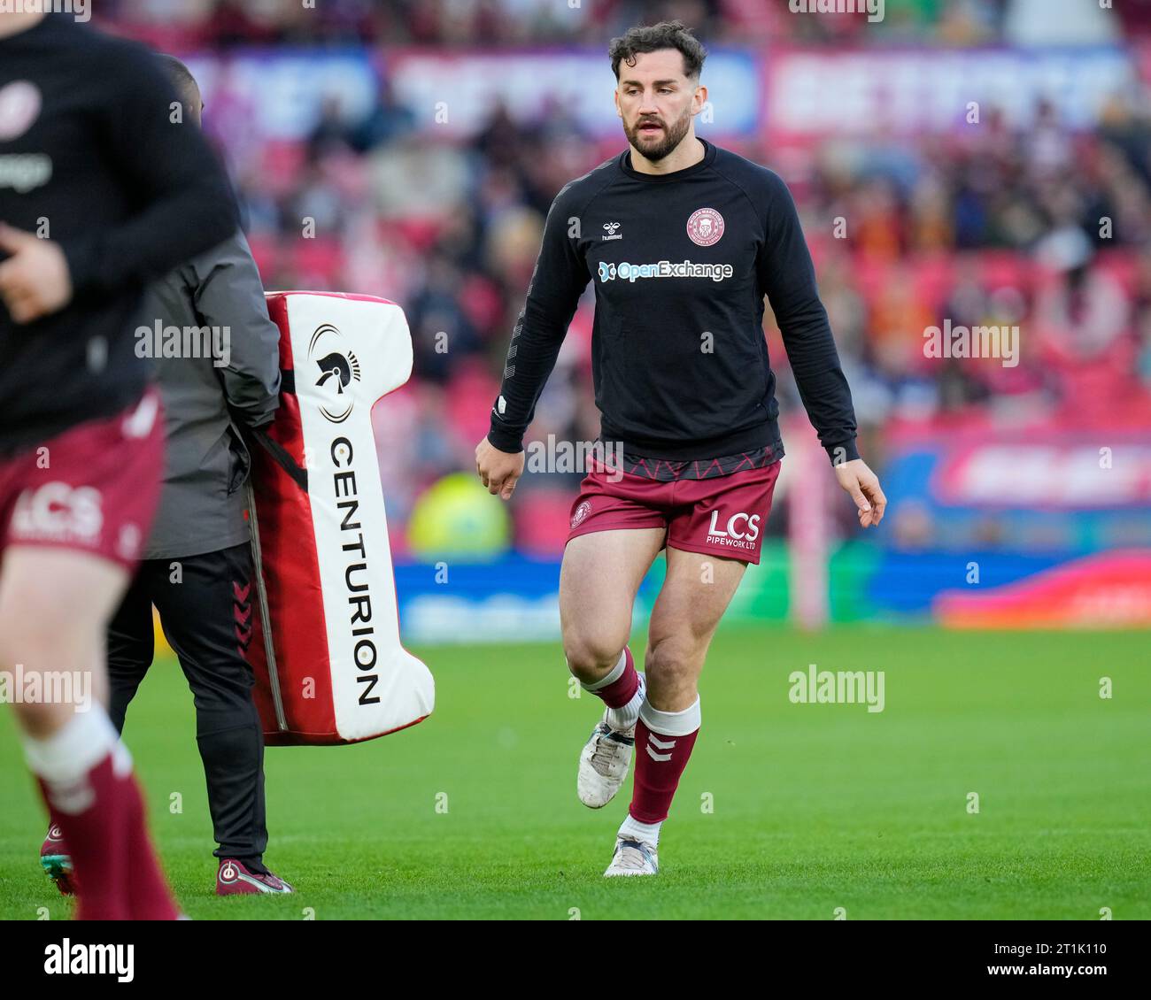 Toby King #3 of Wigan Warriors warms up before the Betfred Super League ...