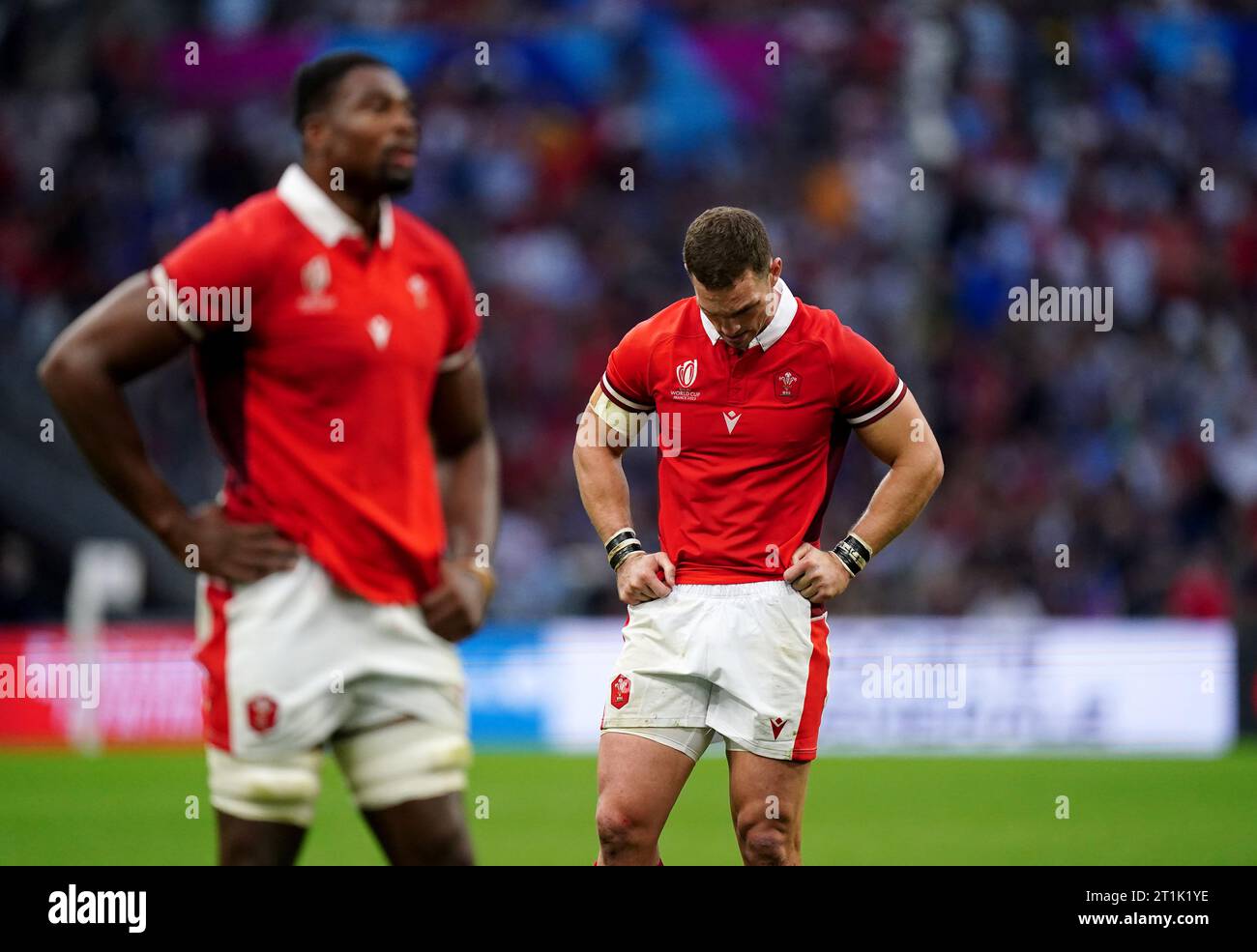 Wales' Christ Tshiunza (left) and George North show their dejection ...