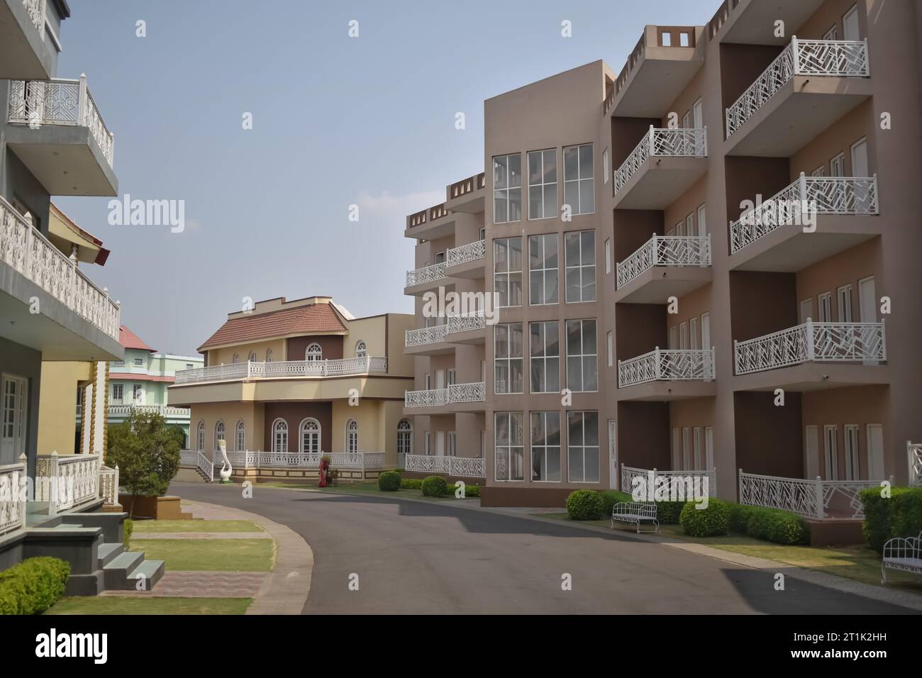 A beautiful view of housing society with tall buildings and asphalted ...
