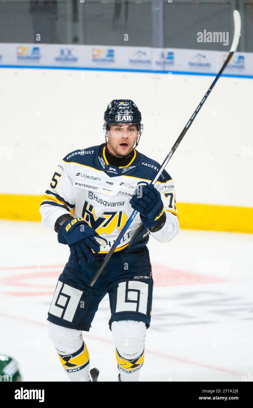 Gothenburg, Sweden. 14th Oct 2023. Radan Lenc of HV71 during the ice hockey match in the SHL ...