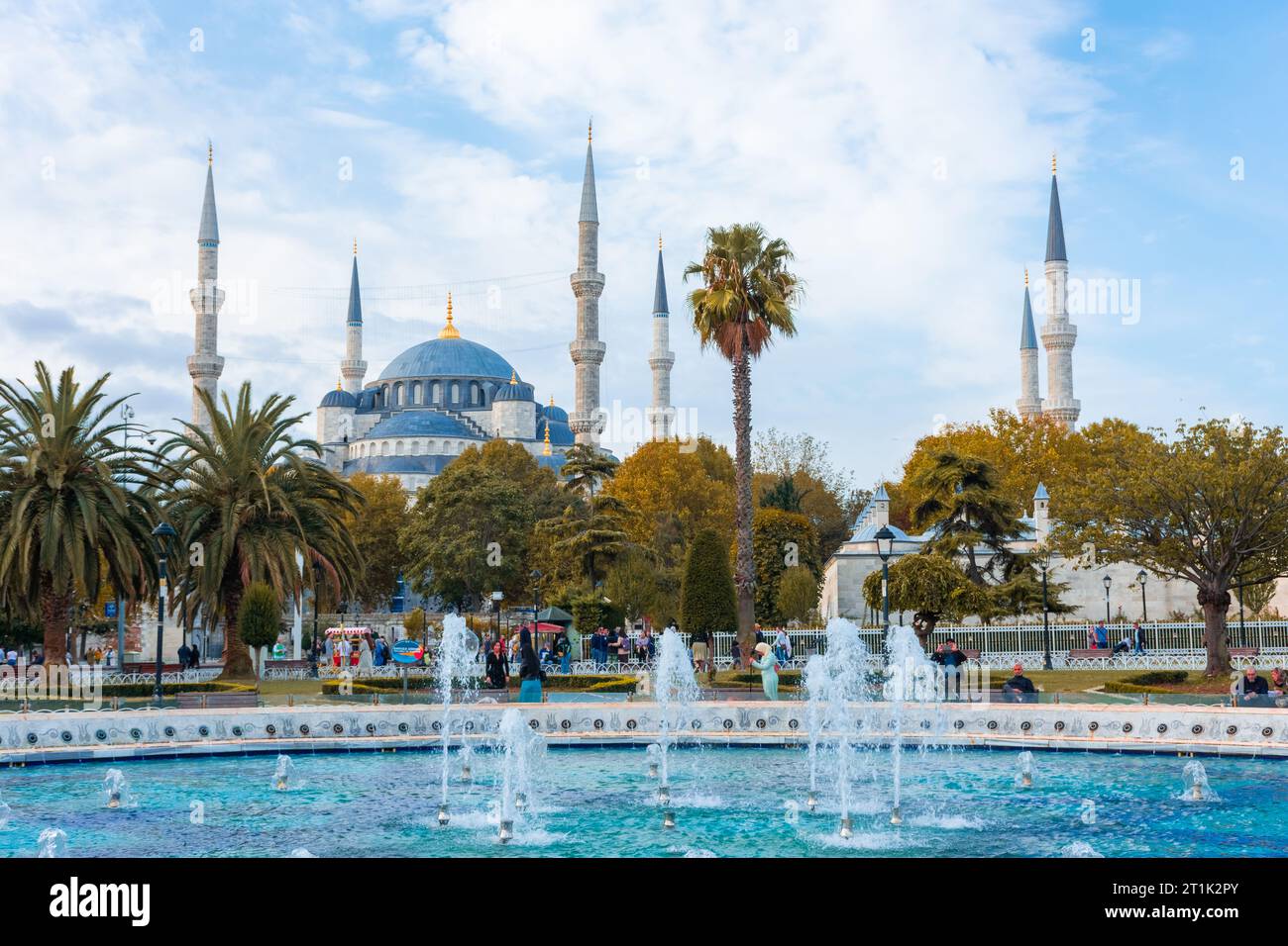 Istanbul, Turkey, 12 October 2022:Fountains of Sultanahmet with the ...