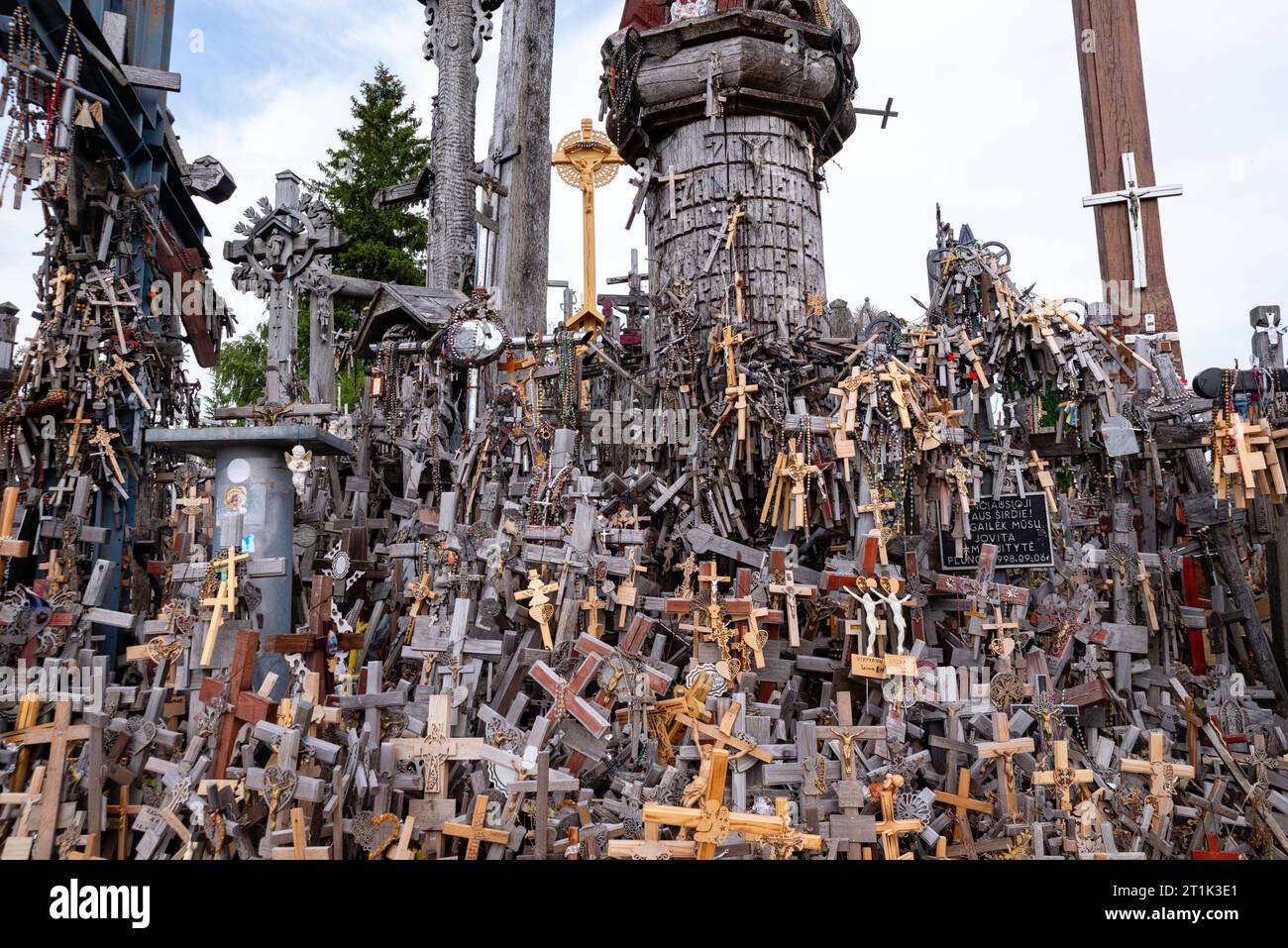 Tourists explore Kryžiu Kalnas/Hill of Crosses, a Christian pilgrimmage ...