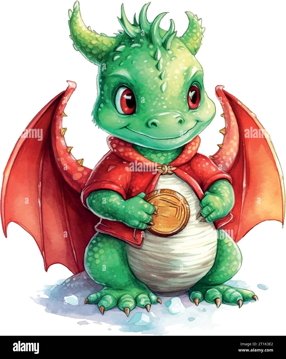 Cute green dragon in a christmas sweater watercolor, great design for ...