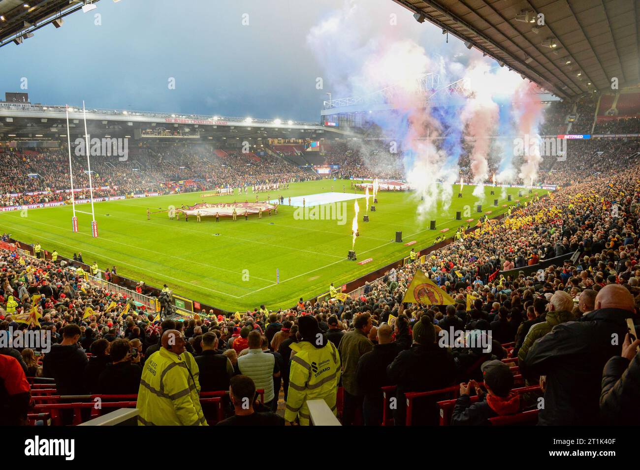 Teams walk out on to the pitch ahead of the Betfred Super League Grand ...