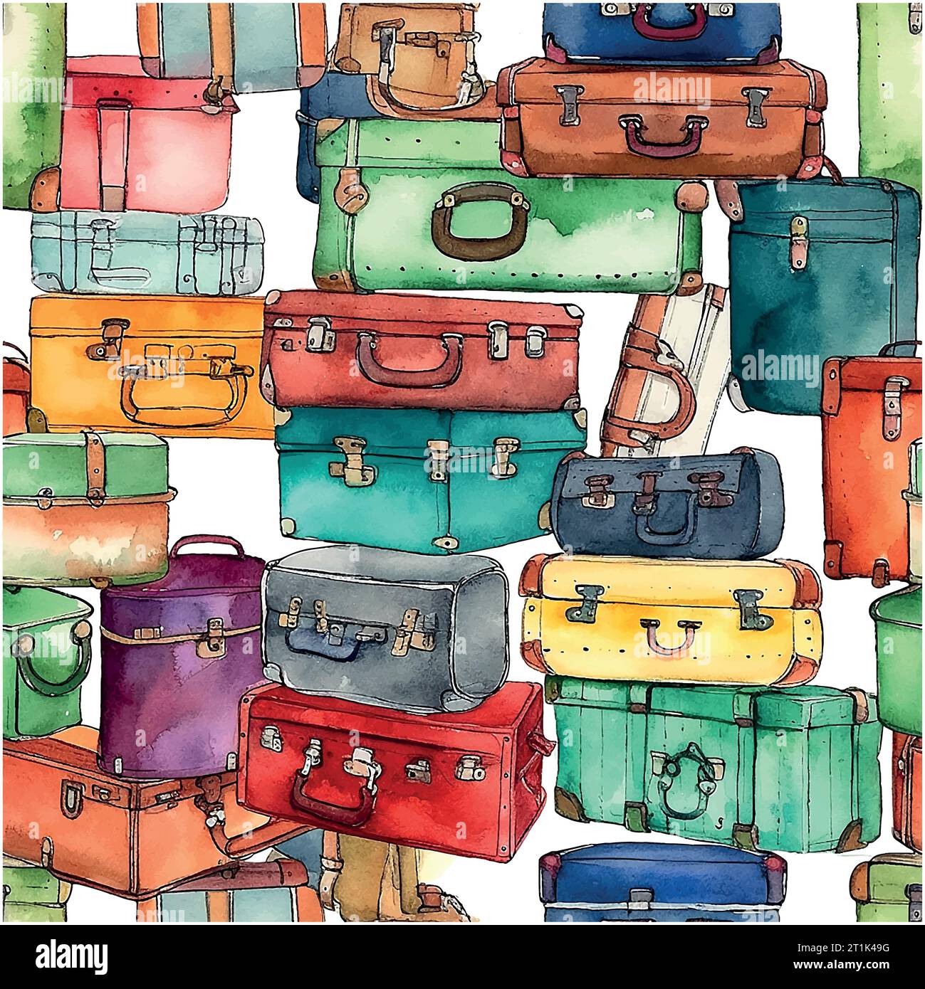 Suitcase pattern watercolor in hand drawn style on white background ...