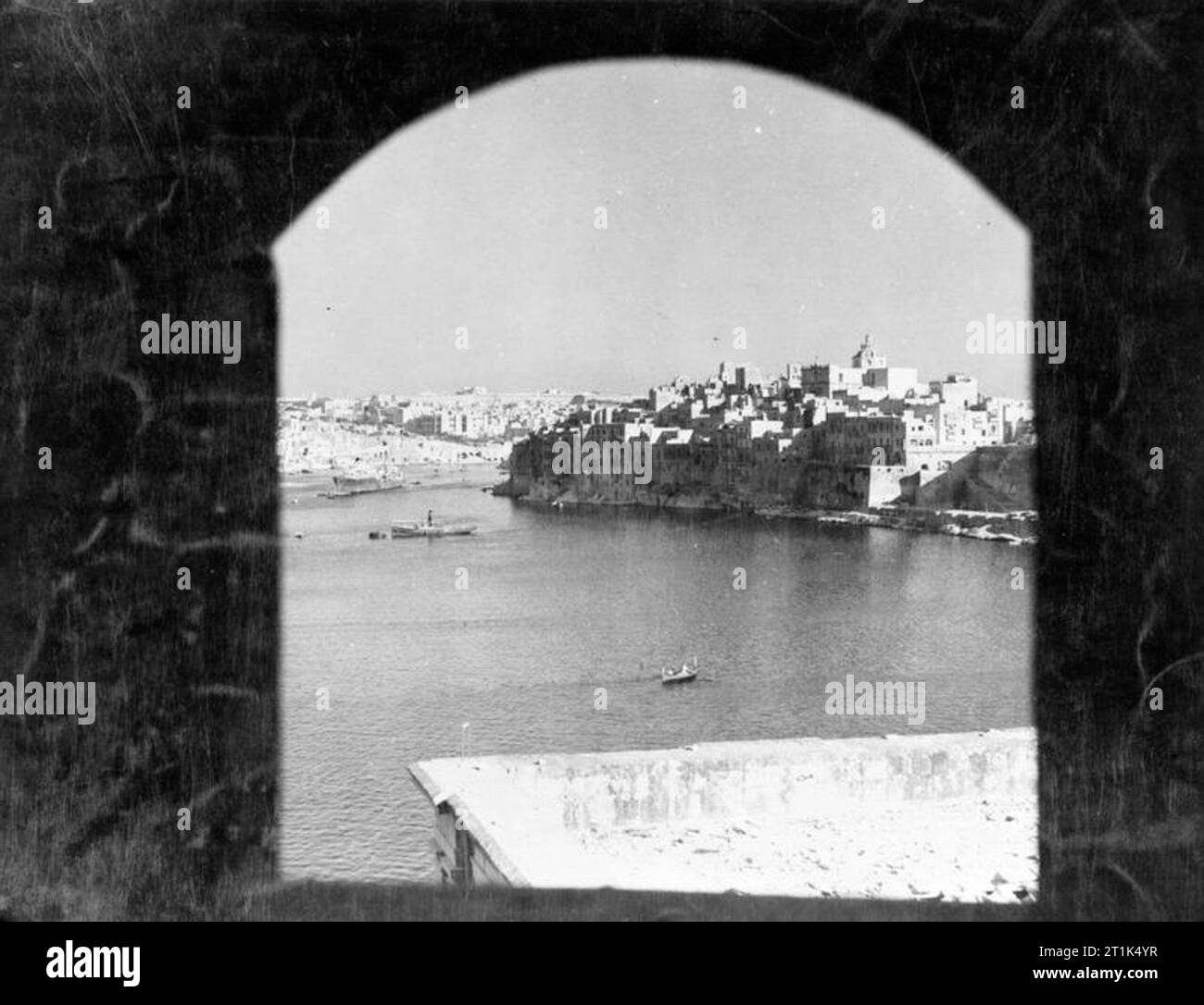 Views of Mersa Museta Harbour, Malta. 3 August 1942. View through a ...