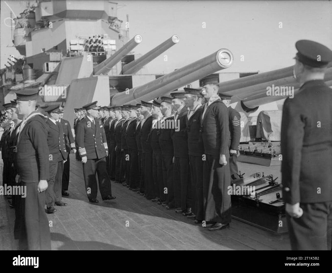 HMS Howe. August 1942. The C-in-C inspecting divisions on the fo'c's'le ...