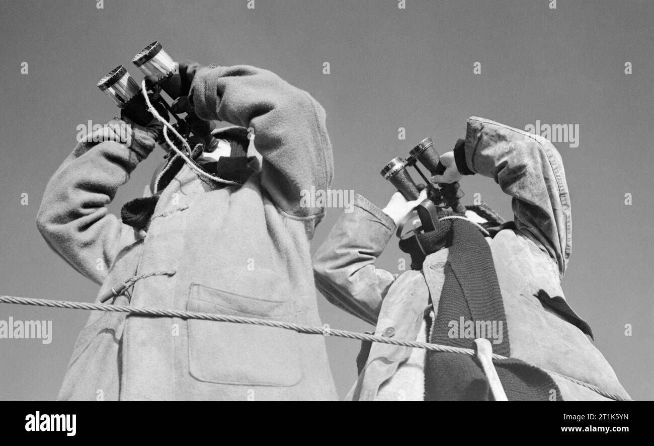 Look outs aboard HMS ASHANTI whilst escorting a Russian convoy, March ...