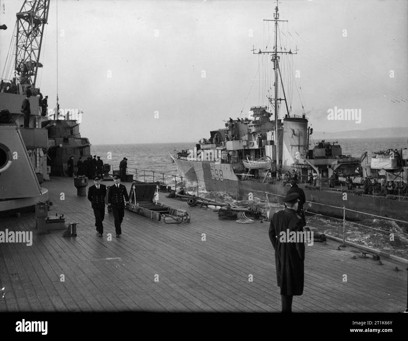 Navy Operation- British Battleship Refuels Destroyer at Sea. 6 February ...