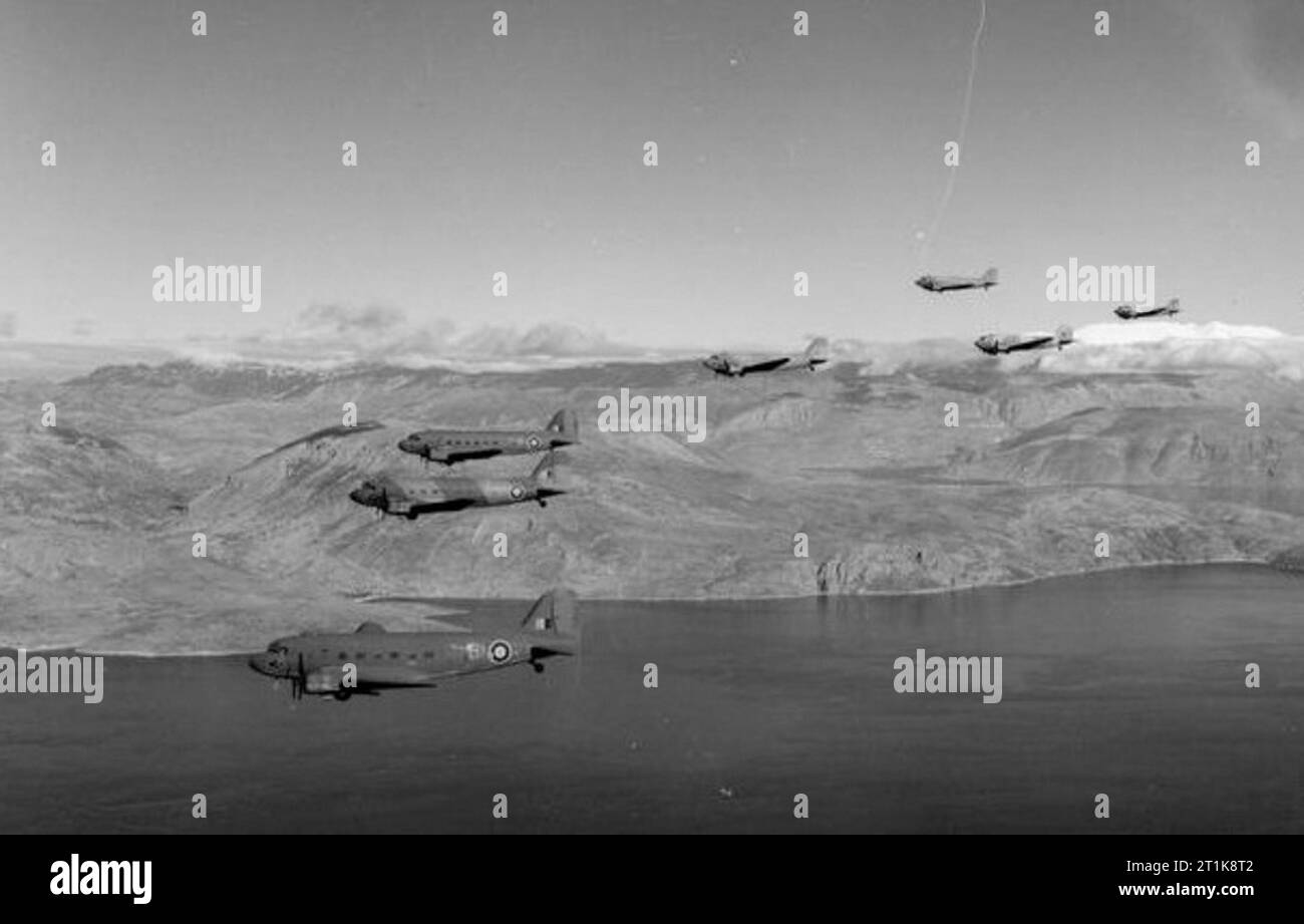 Formation of Douglas Dakota Mark IIIs of No. 267 Squadron RAF based at ...