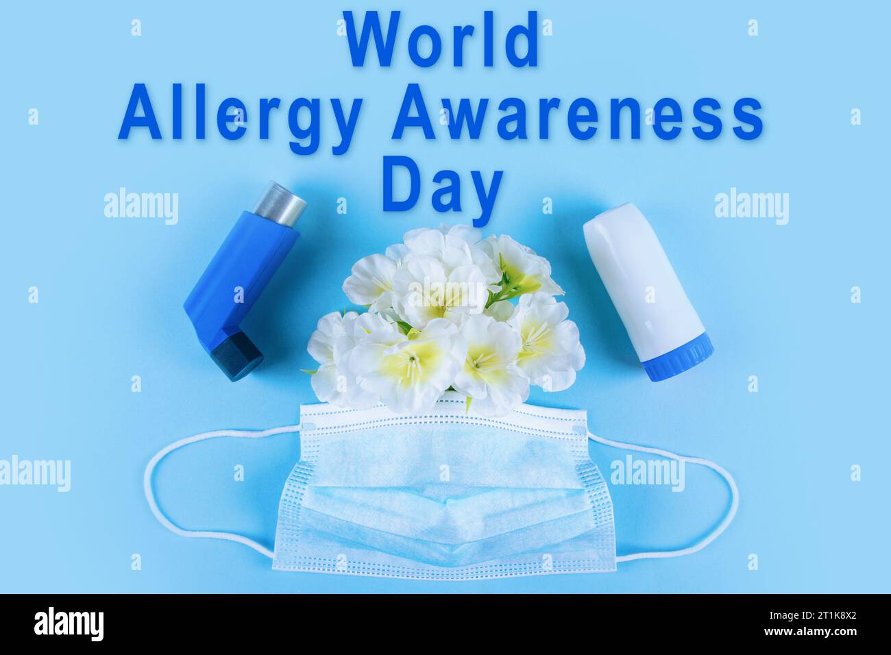 World Allergy Awareness Day observed on October 16. Poster with blue ...