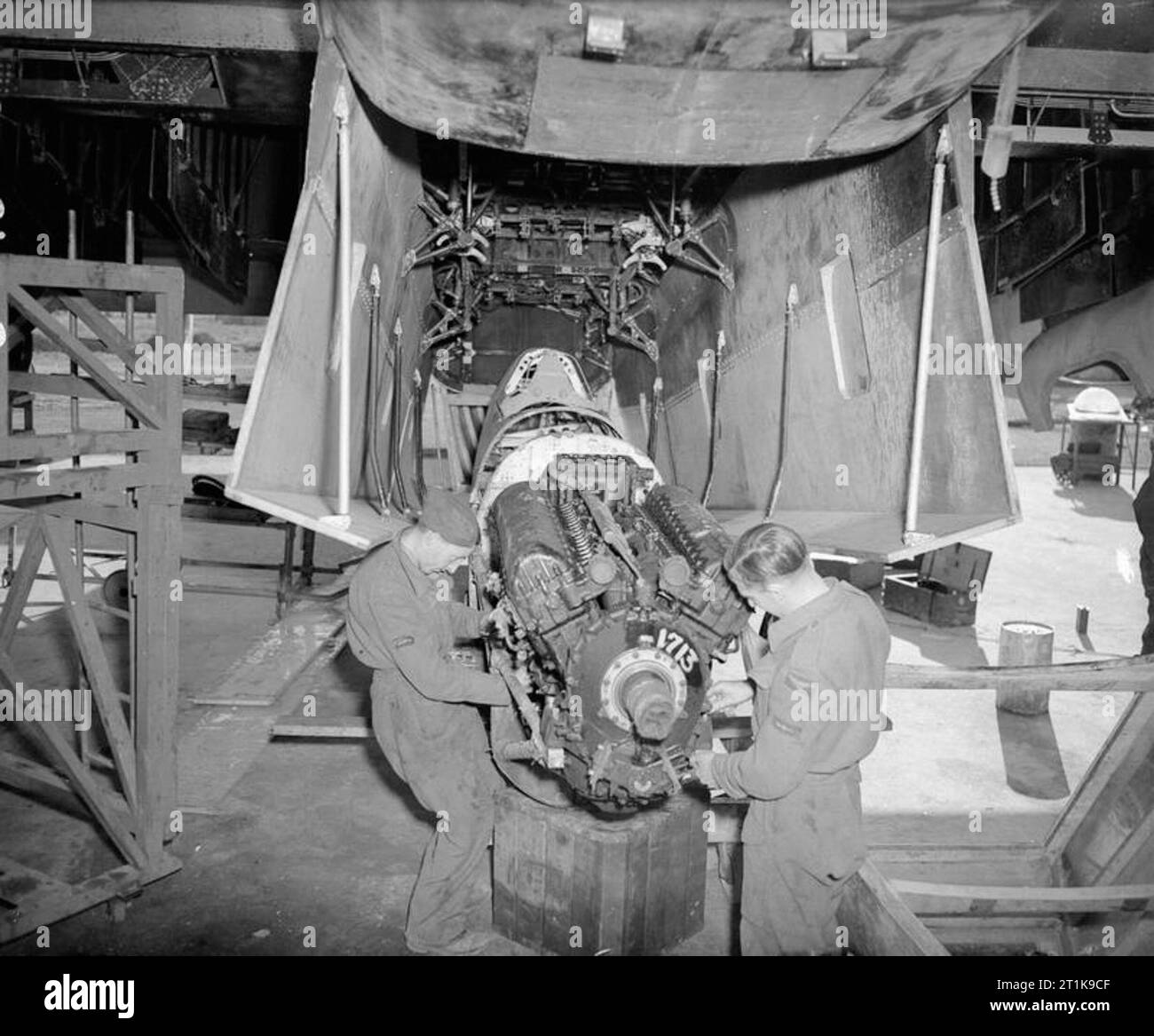 Royal Air Force in North Africa, 1944-1945. Two RAF fitters at work on ...