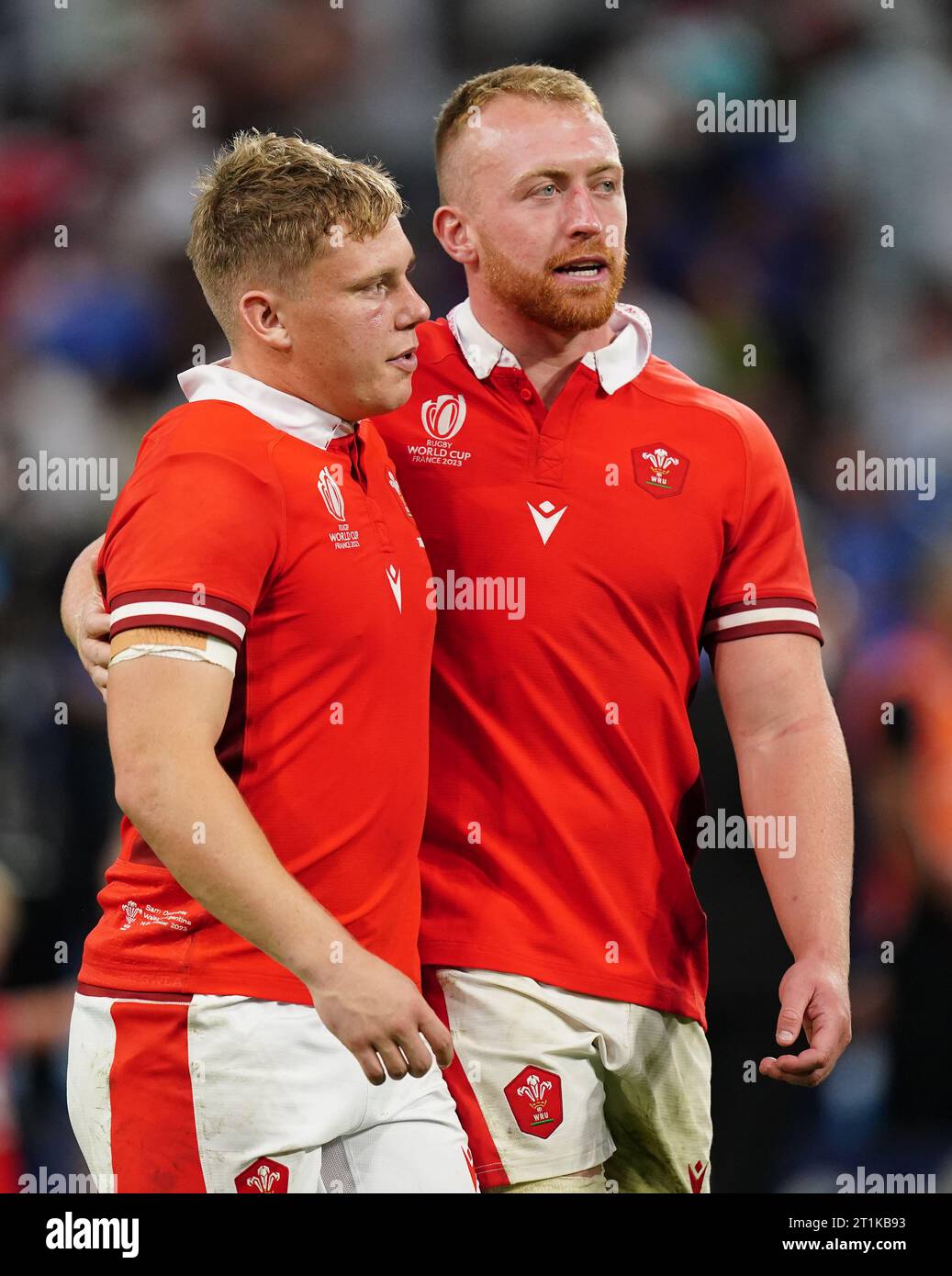 Wales' Sam Costelow (left) and Tommy Reffell after the Rugby World Cup ...